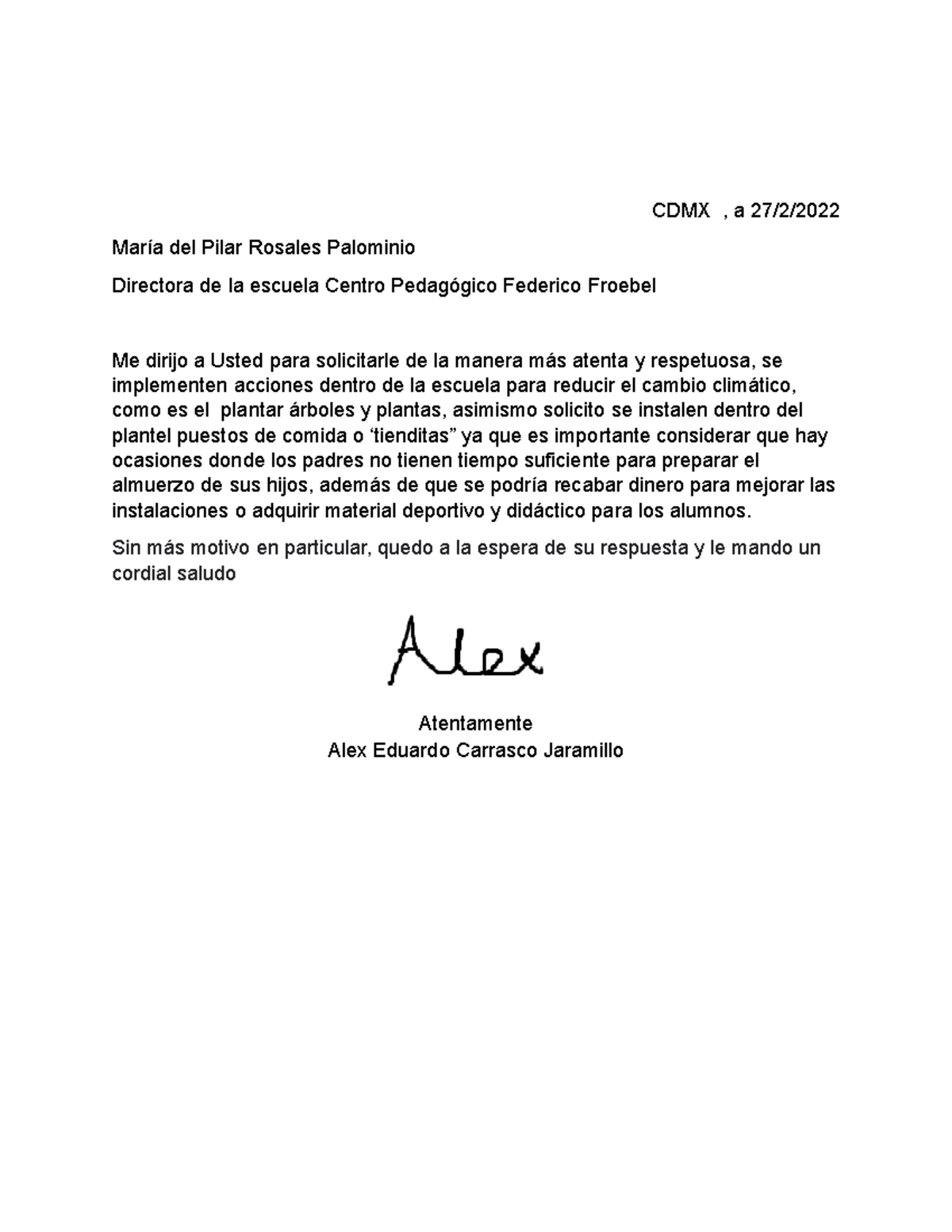 Carta Formal - proyecto - CDMX , a 27/2/ María del Pilar Rosales ...