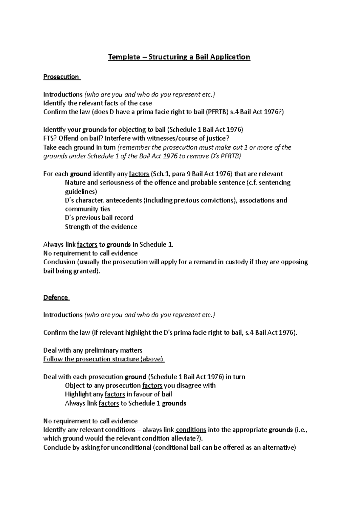 Bail template - Template – Structuring a Bail Application Prosecution ...