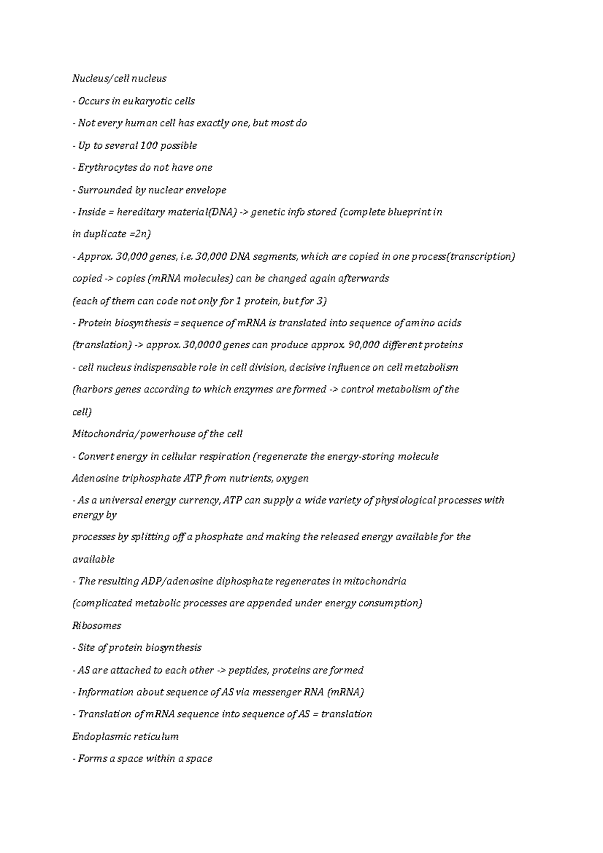 Nucleus - Lecture notes 1 - Nucleus/cell nucleus Occurs in eukaryotic ...