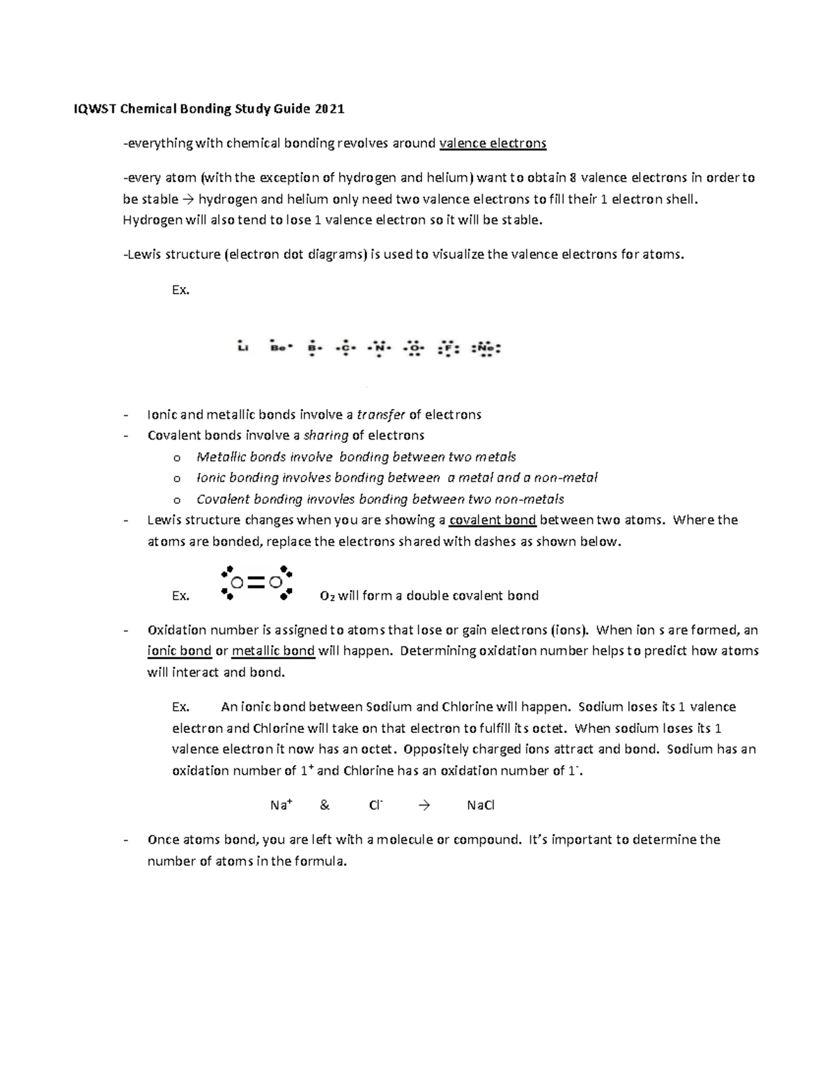 Iqwst+Chemical+Bonding+Study+Guide+2021 - IQWST Chemical Bonding Study ...