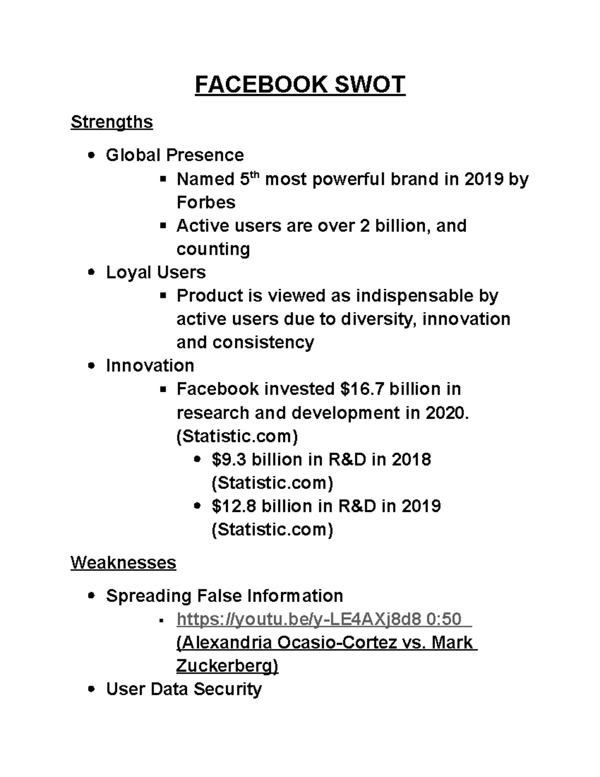 Facebook SWOT - FACEBOOK SWOT Strengths Global Presence Named 5th most ...