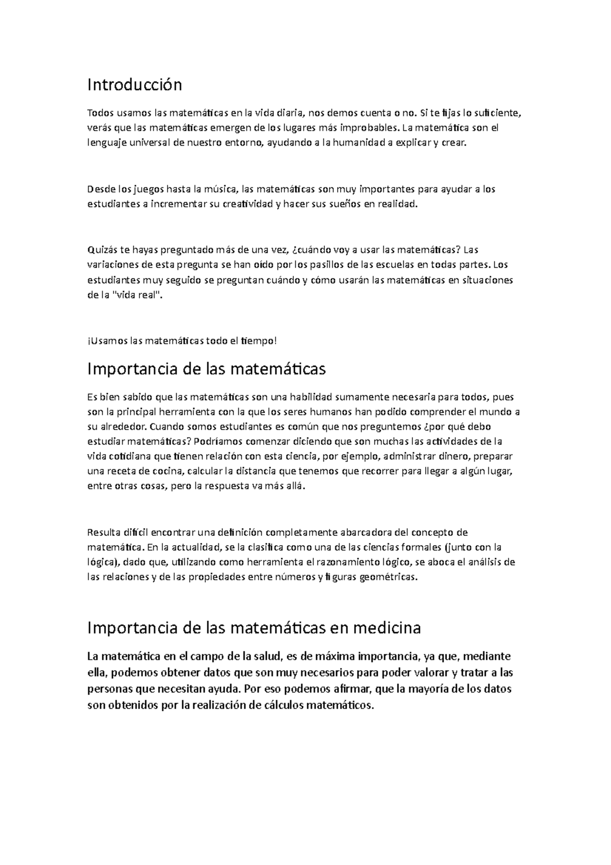 Importancia de las matematicas - Introducción Todos usamos las matemáticas en la vida diaria ...