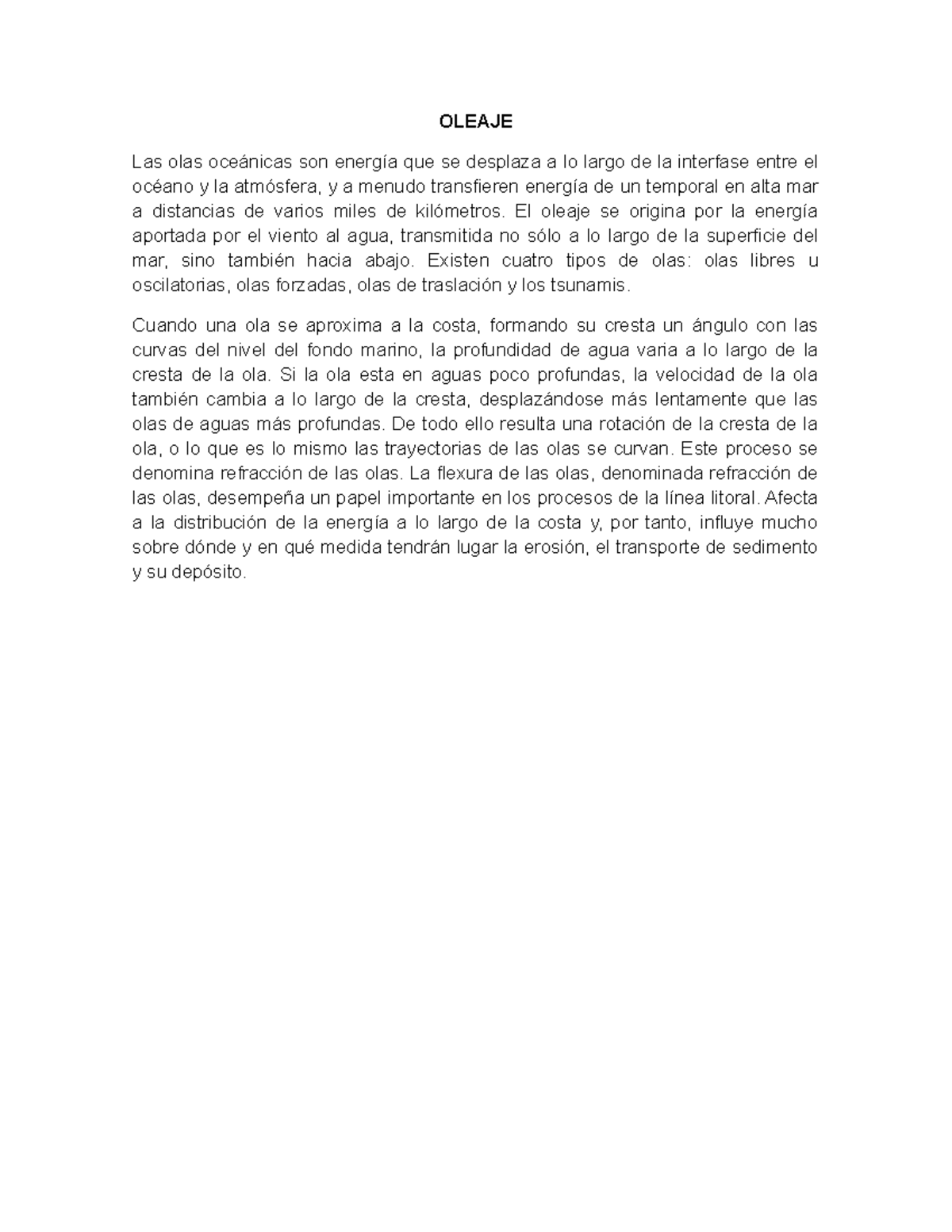 El oleaje - resumen - geomor - OLEAJE Las olas oceánicas son energía ...