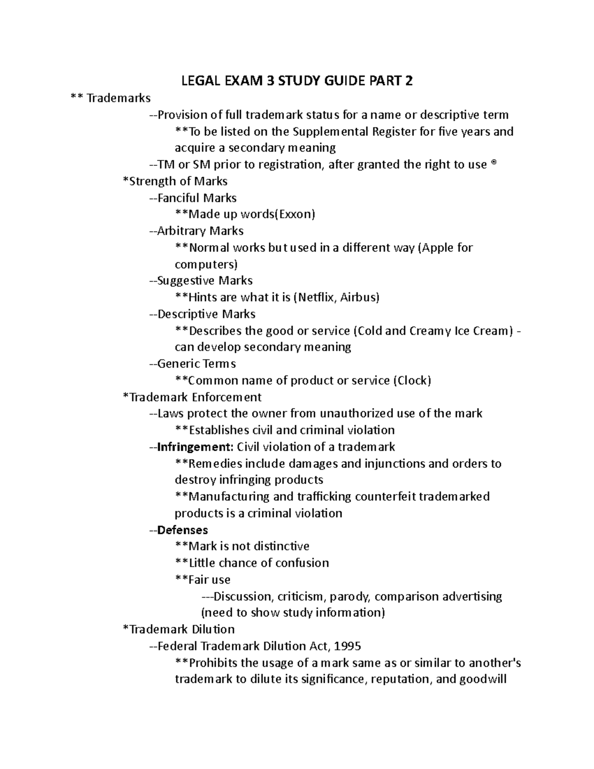 Legal EXAM 3 Study Guide PART 2 - LEGAL EXAM 3 STUDY GUIDE PART 2 ...