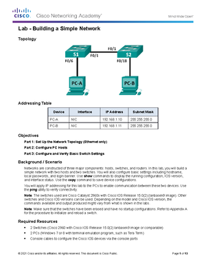 Lab 2 - Using Wireshark to View Network Traffic - Topology Objectives ...