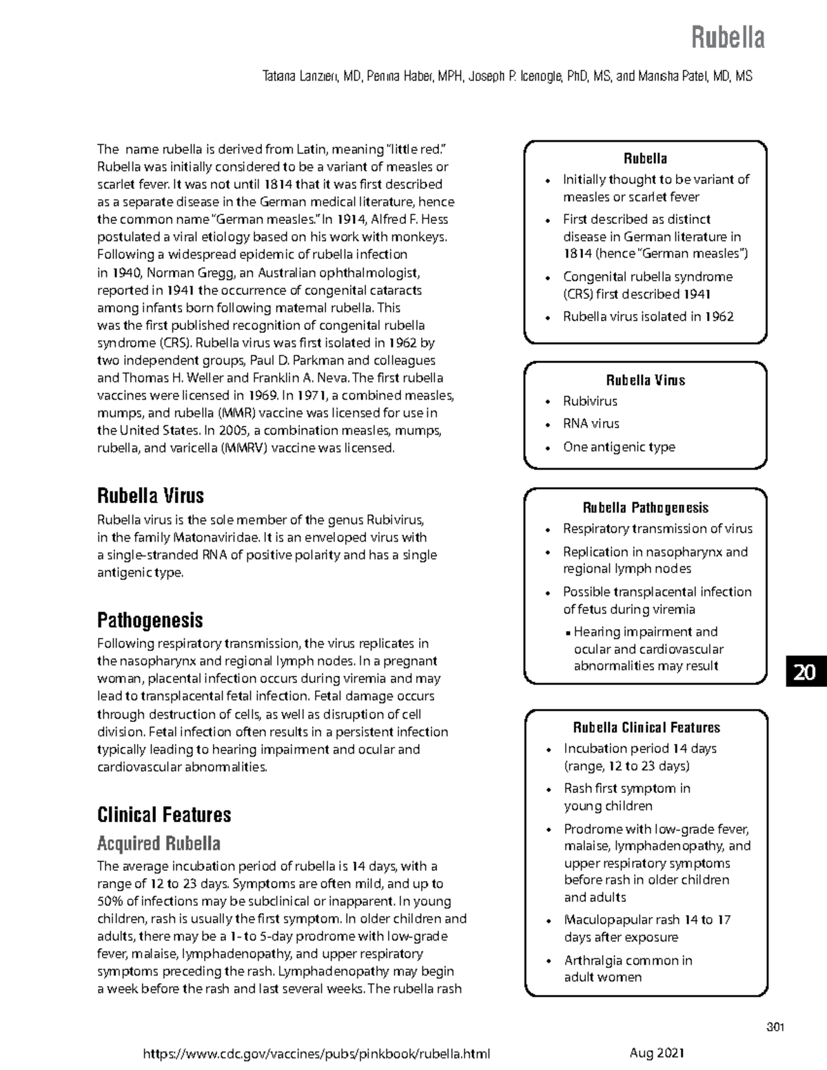 Immunology and Serology: Rubella - 301 20 The name rubella is derived ...
