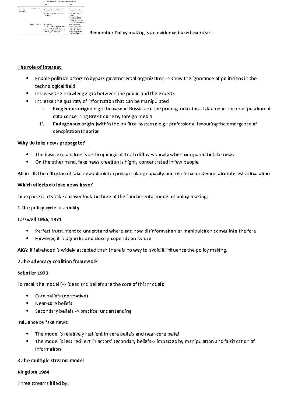 Notes (30) - appunti schematizzati - Remember Policy making is an ...