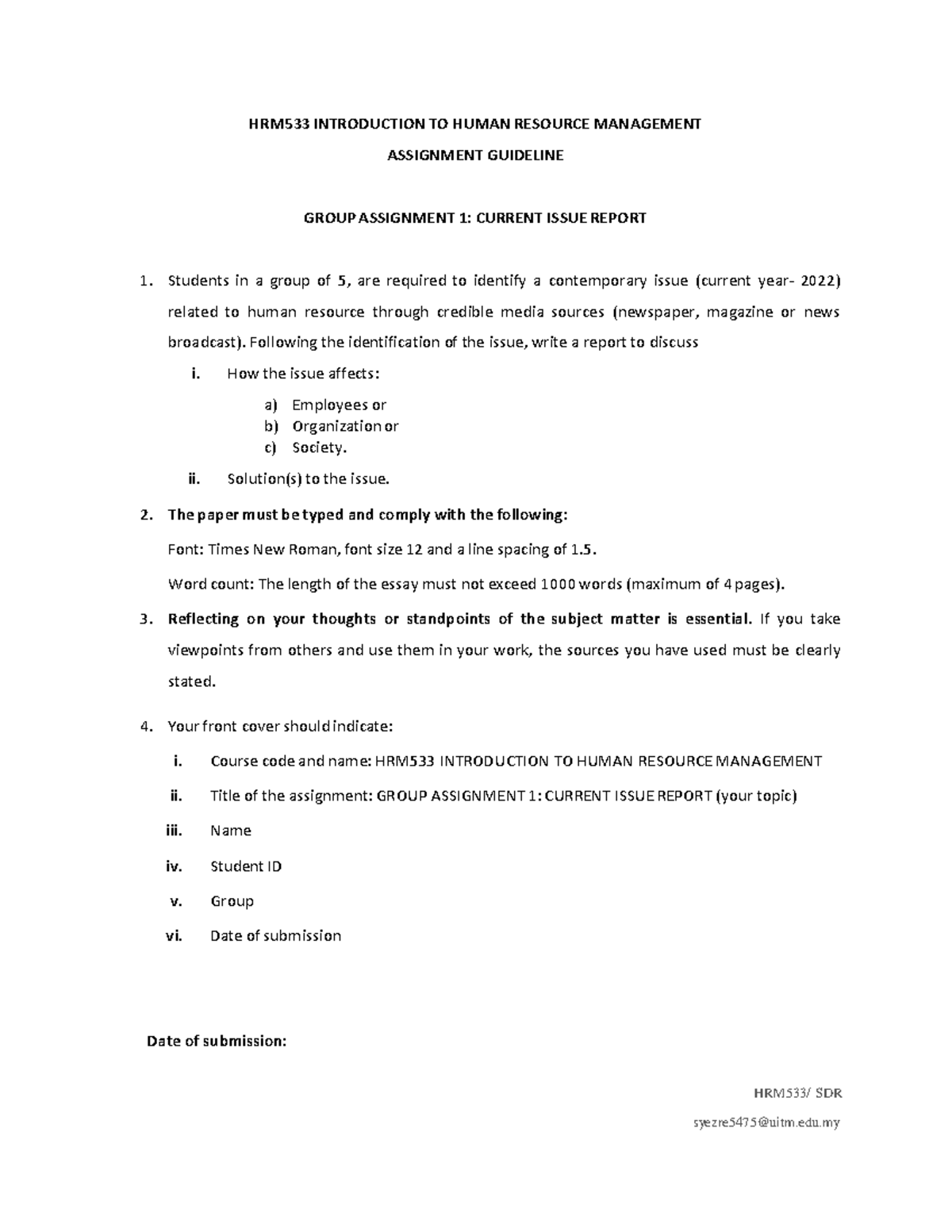 Hrm533 Assignment Guidelines Hrm533 Sdr Syezre5475 Hrm533 Introduction To Human 