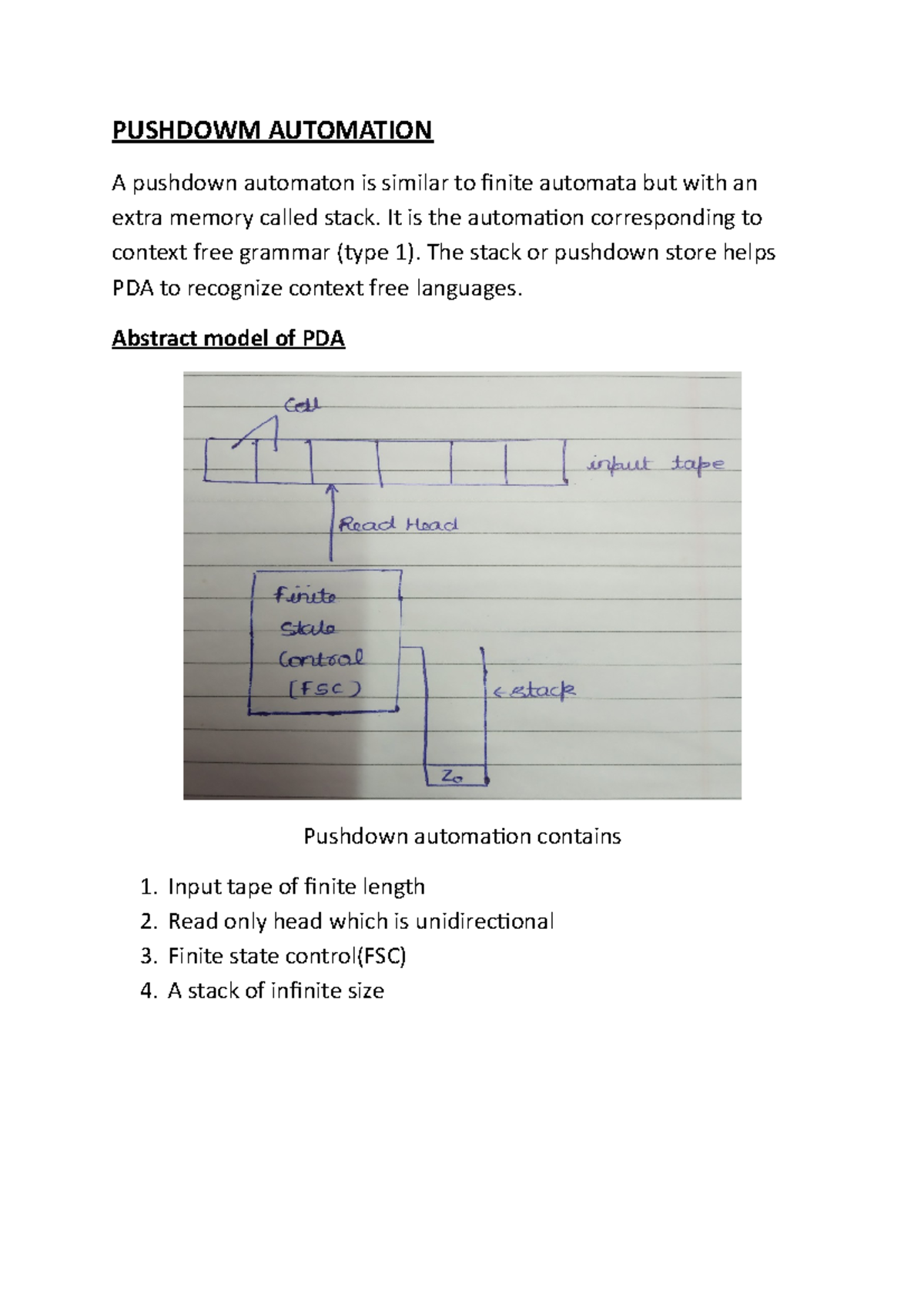 pushdown automation and turing machine - PUSHDOWM AUTOMATION A pushdown ...