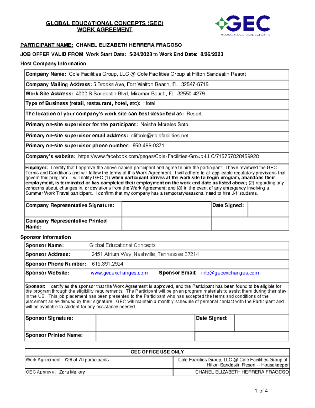 Agreement 224849 - EXCELENTE MATERIAL - JOB OFFER VALID FROM: Work ...