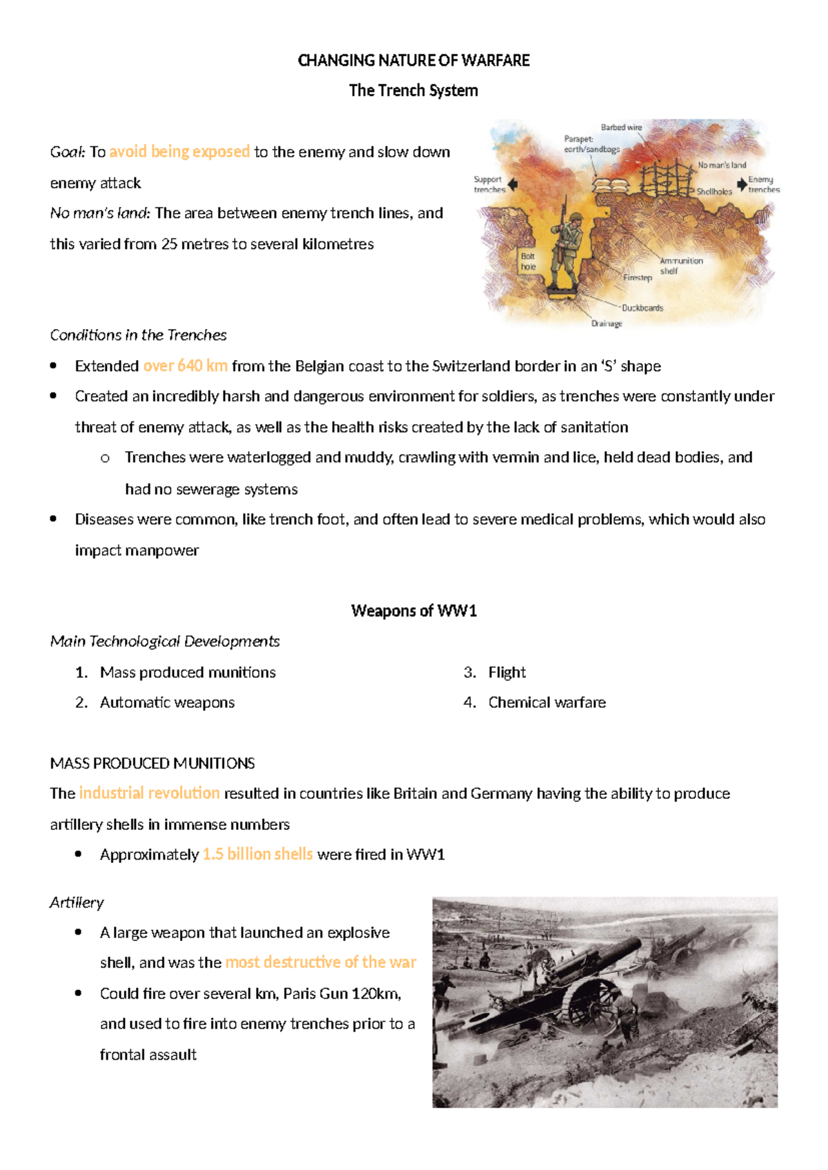 Changing Nature of War - Notes on WW1 - CHANGING NATURE OF WARFARE The ...