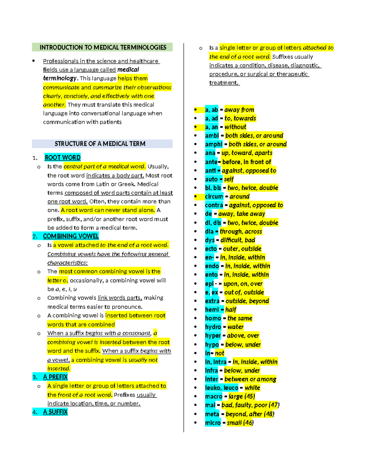 Week 1 first lesson - Copy - INTRODUCTION TO MEDICAL TERMINOLOGIES ...