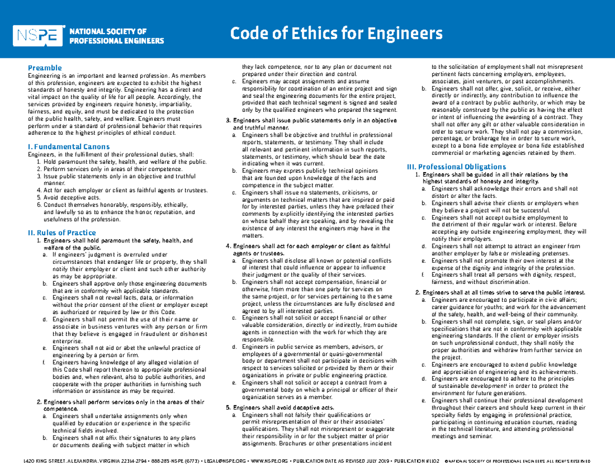 EGR Code of Ethics - Preamble Engineering is an important and learned ...
