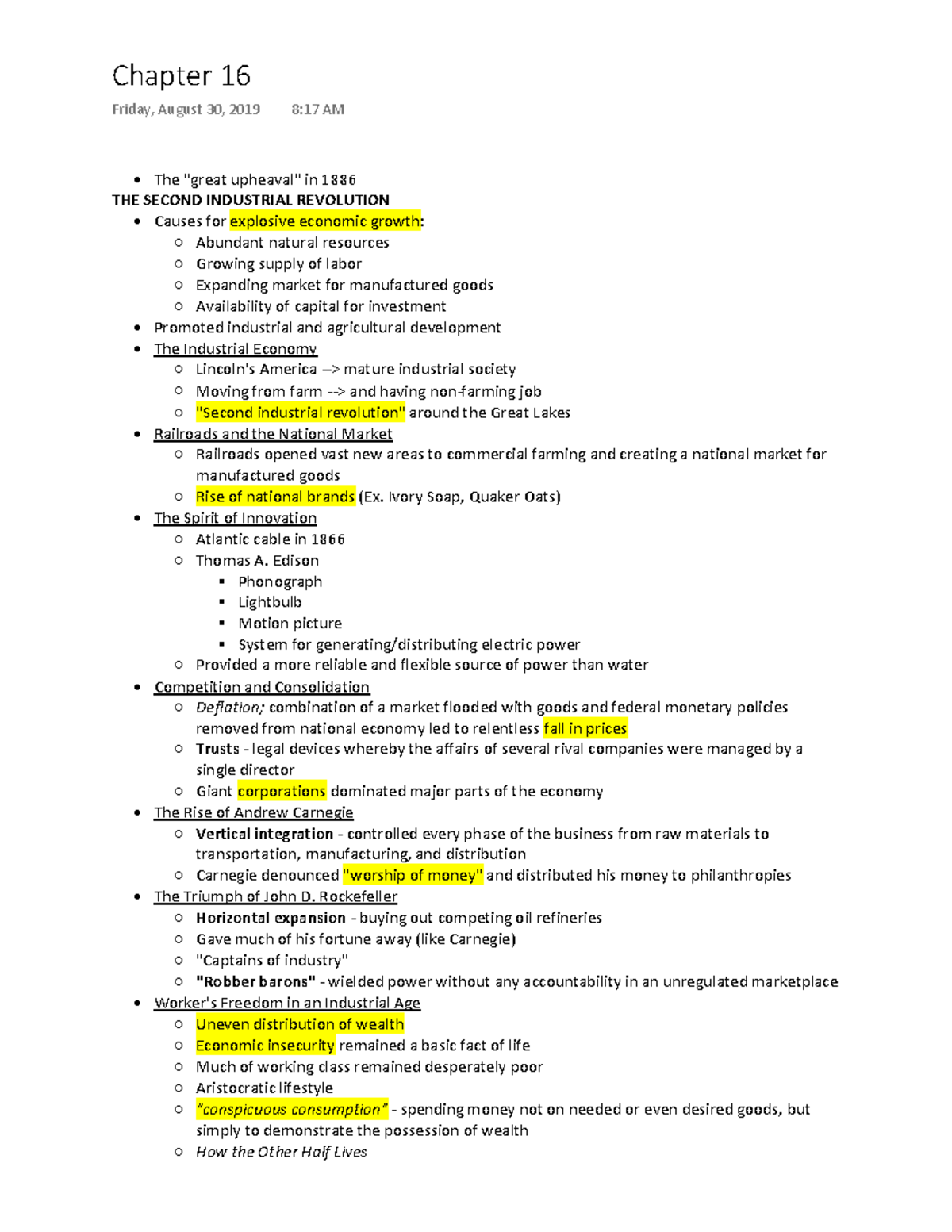 Chapter 16 Notes - ͻ dŚĞ ΗŐƌĞĂƚ ƵƉŚĞĂǀĂůΗ ŝŶ ϭΘΘς d, ^ KE /E h^dZ/ > Z ...