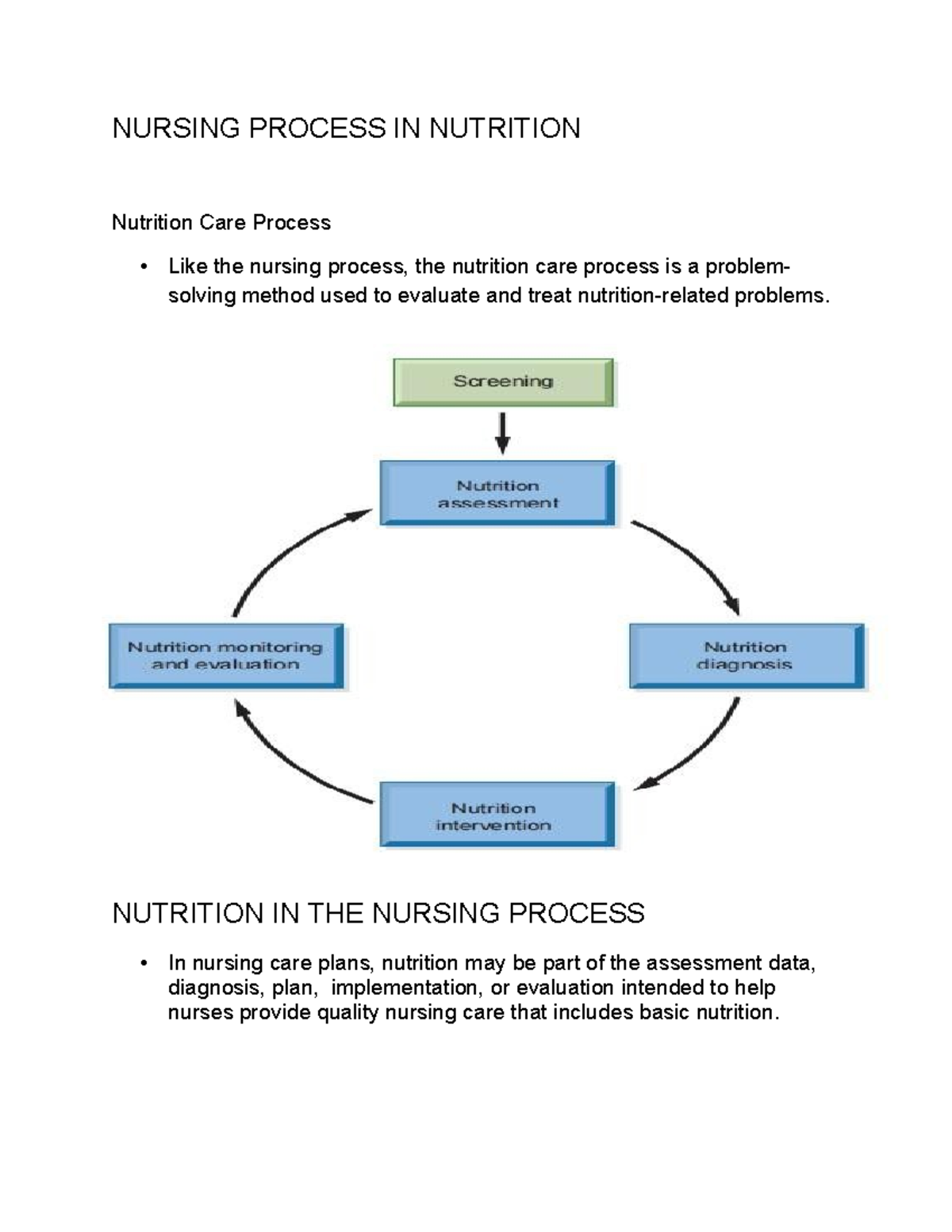 Notes - Nursing Process in Nutrition - NURSING PROCESS IN NUTRITION ...