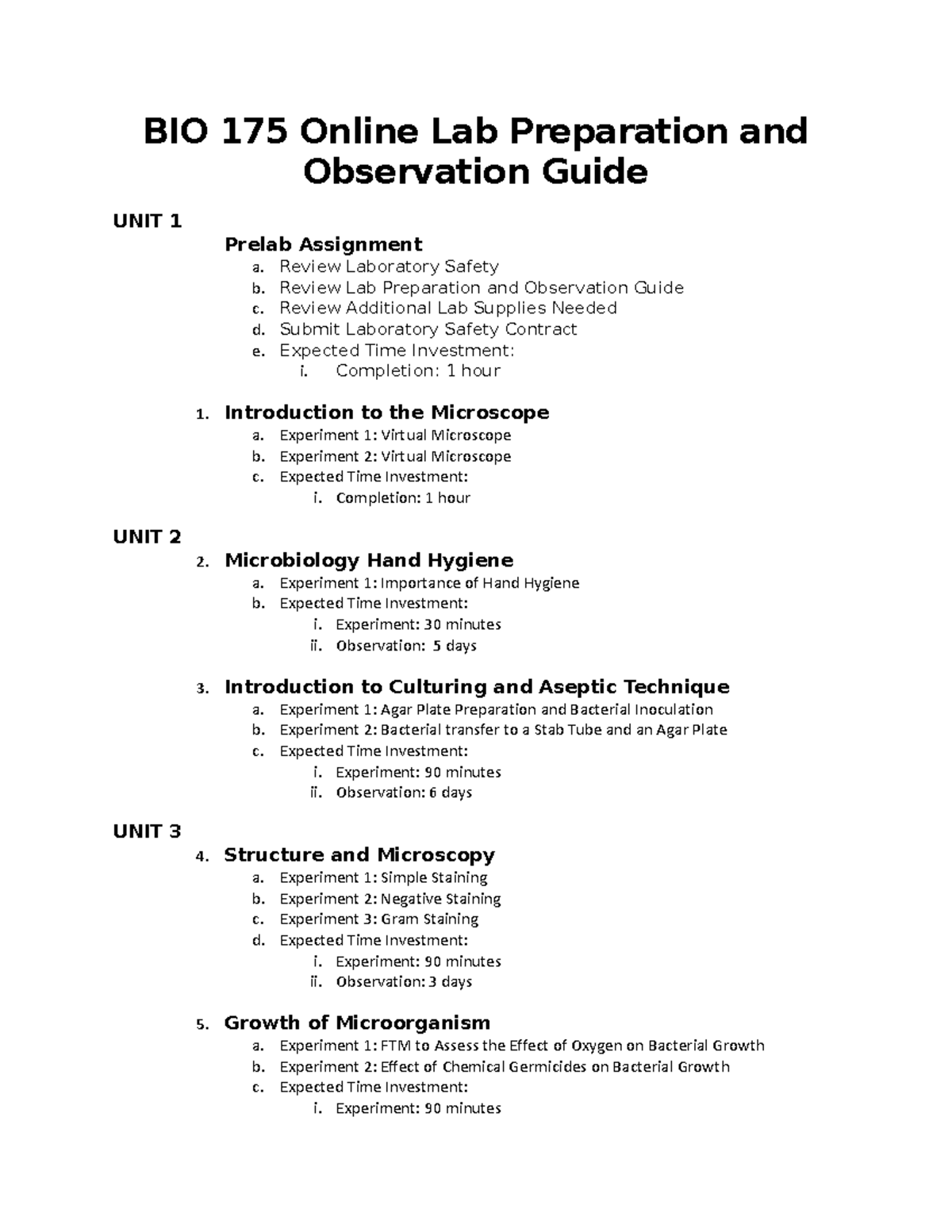 Lab Preparation and Observation Guide - BIO-175 - Fay Tech - Studocu