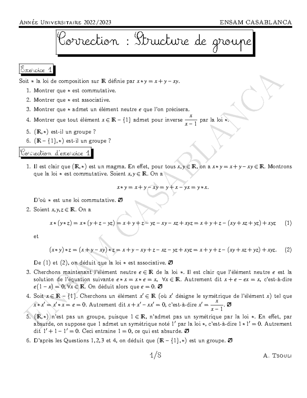 TD 3 ( correction ) - ENSAM CASABLANCA ♦ r r t ♦ ♥ t r t r r♦ ♣ - Studocu