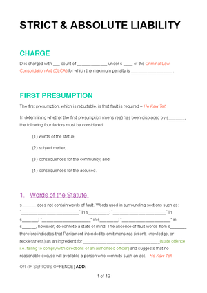 Strict and Absolute Liability Template EXAM - Crim Exam Notes Strict ...