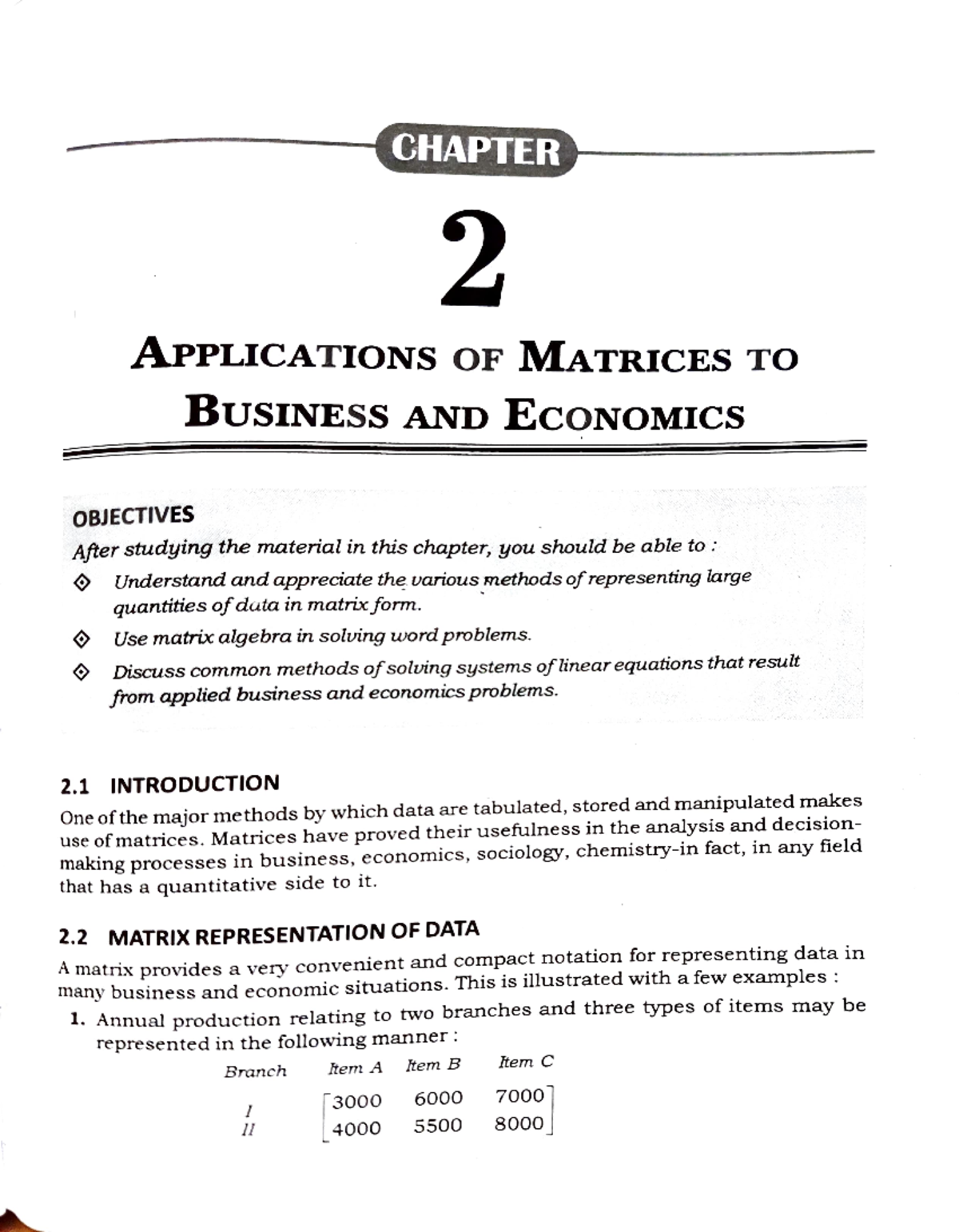 App of Matrices - CHAPTER 2 APPLICATION OF MATRICES TO BUsINESS AND ...