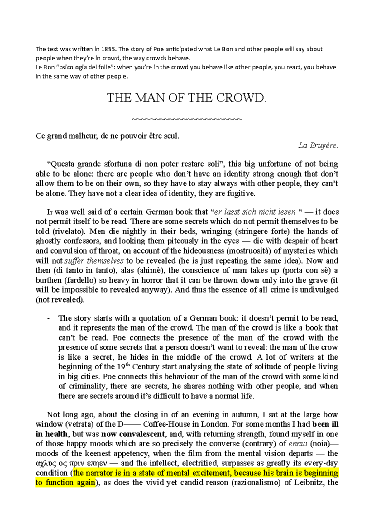 The man of the crowd - Appunti presi in classe della omonima storia di ...