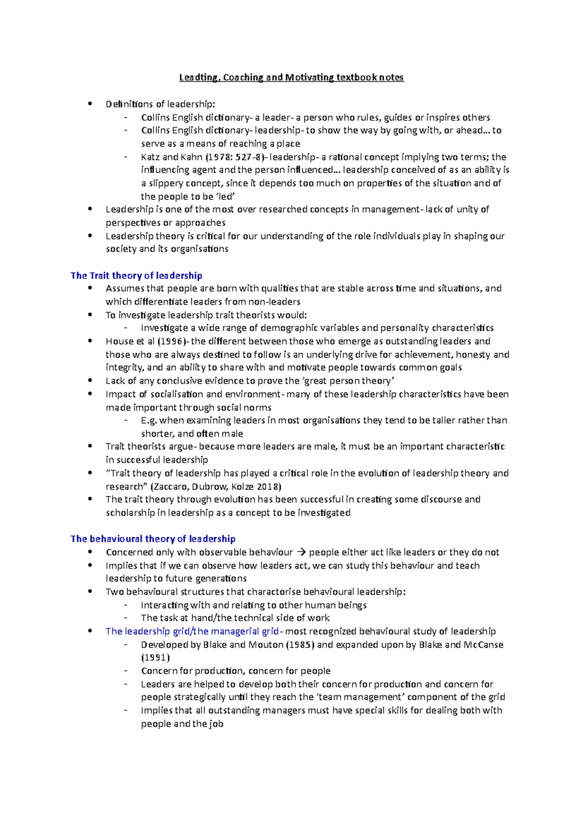 Textbook reading notes - Leadting, Coaching and Motivating textbook ...