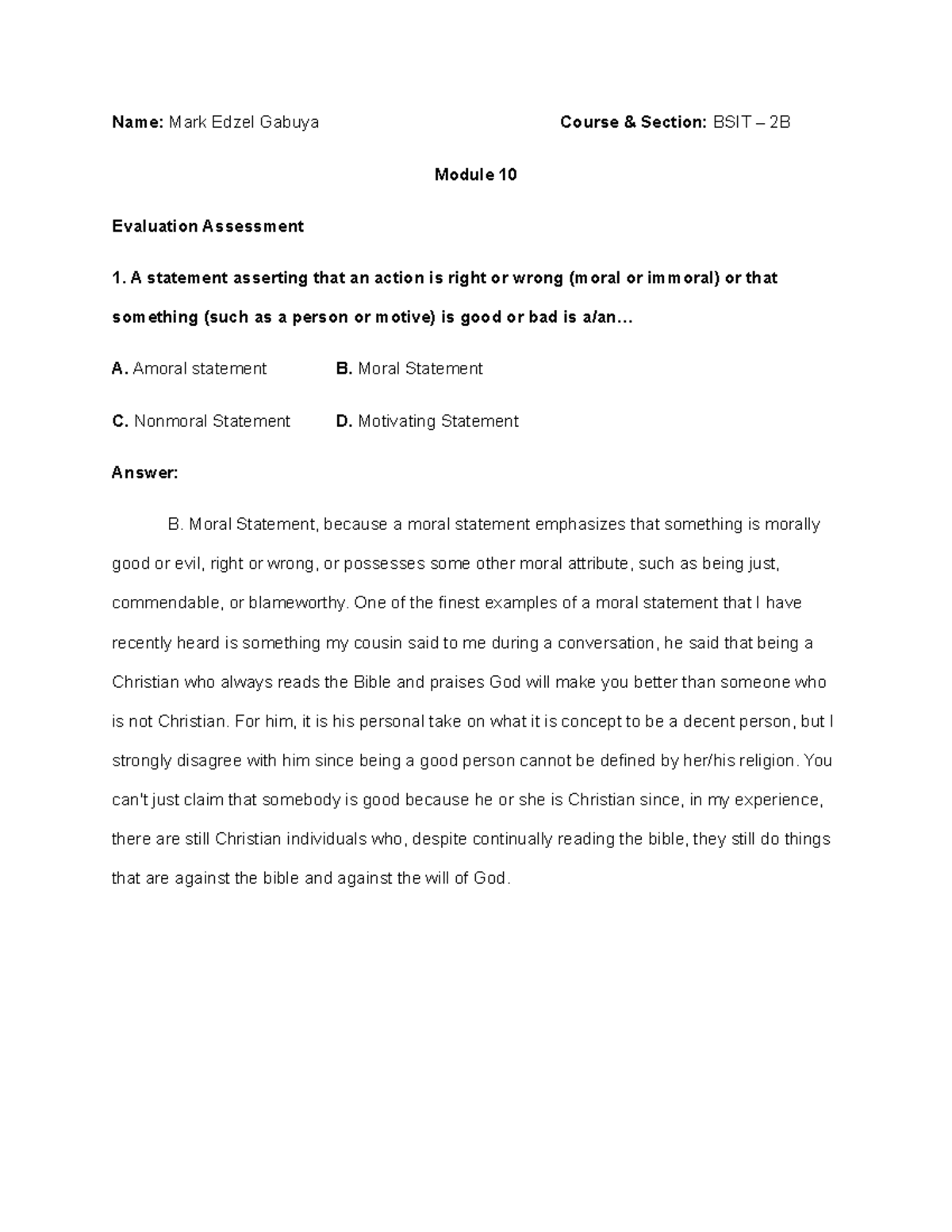 Module 10 11 - Gabuya, Mark Edzel - Name: Mark Edzel Gabuya Course ...