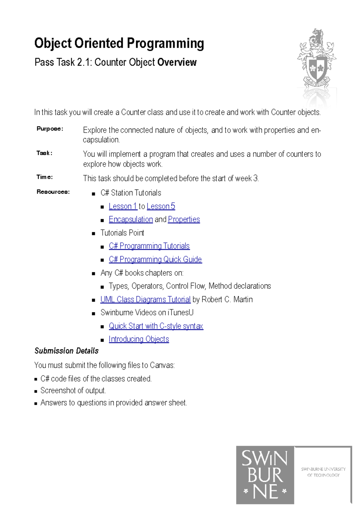 2 - Lecture notes stuff - Object Oriented Programming Pass Task 2 ...
