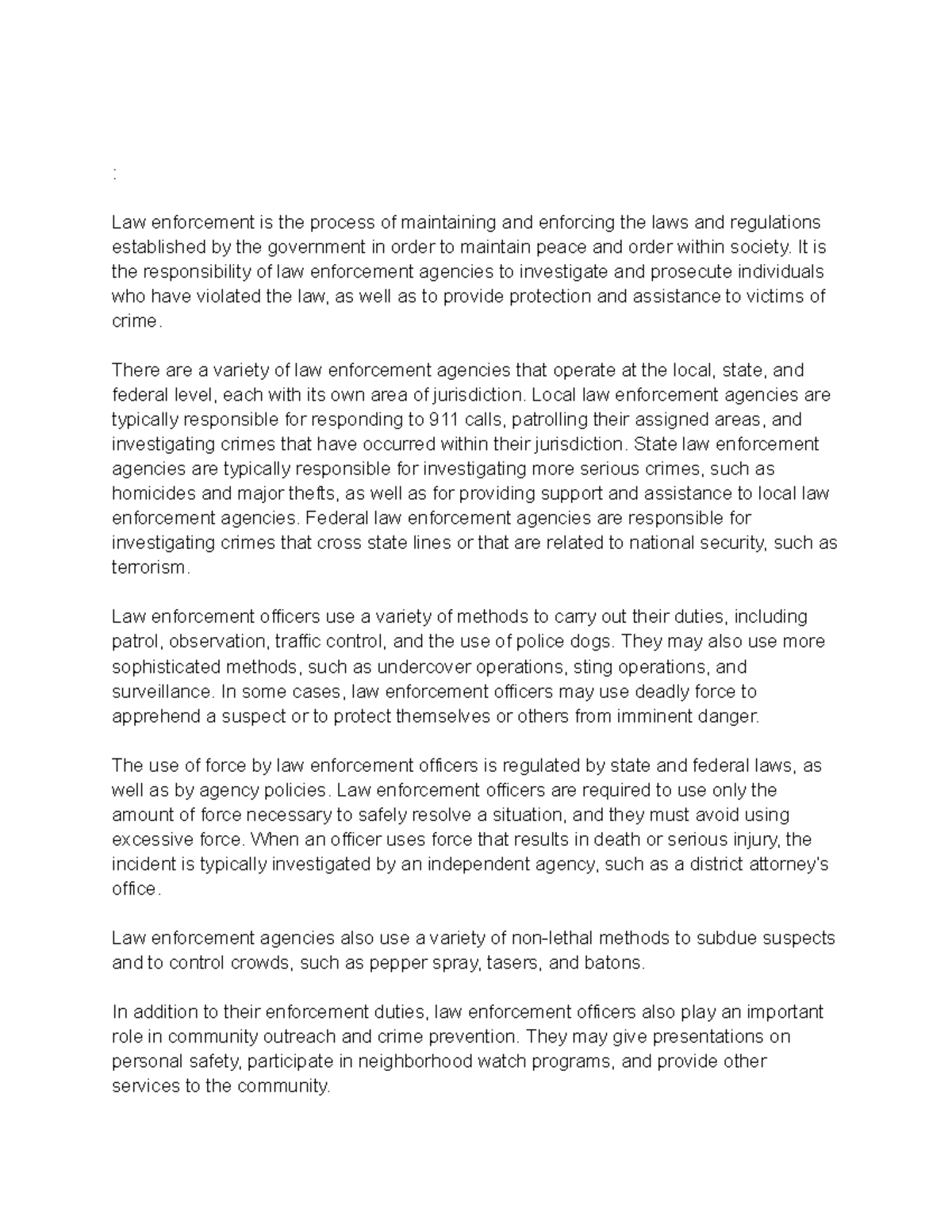 Tcrim 101A course outline - : Law enforcement is the process of ...