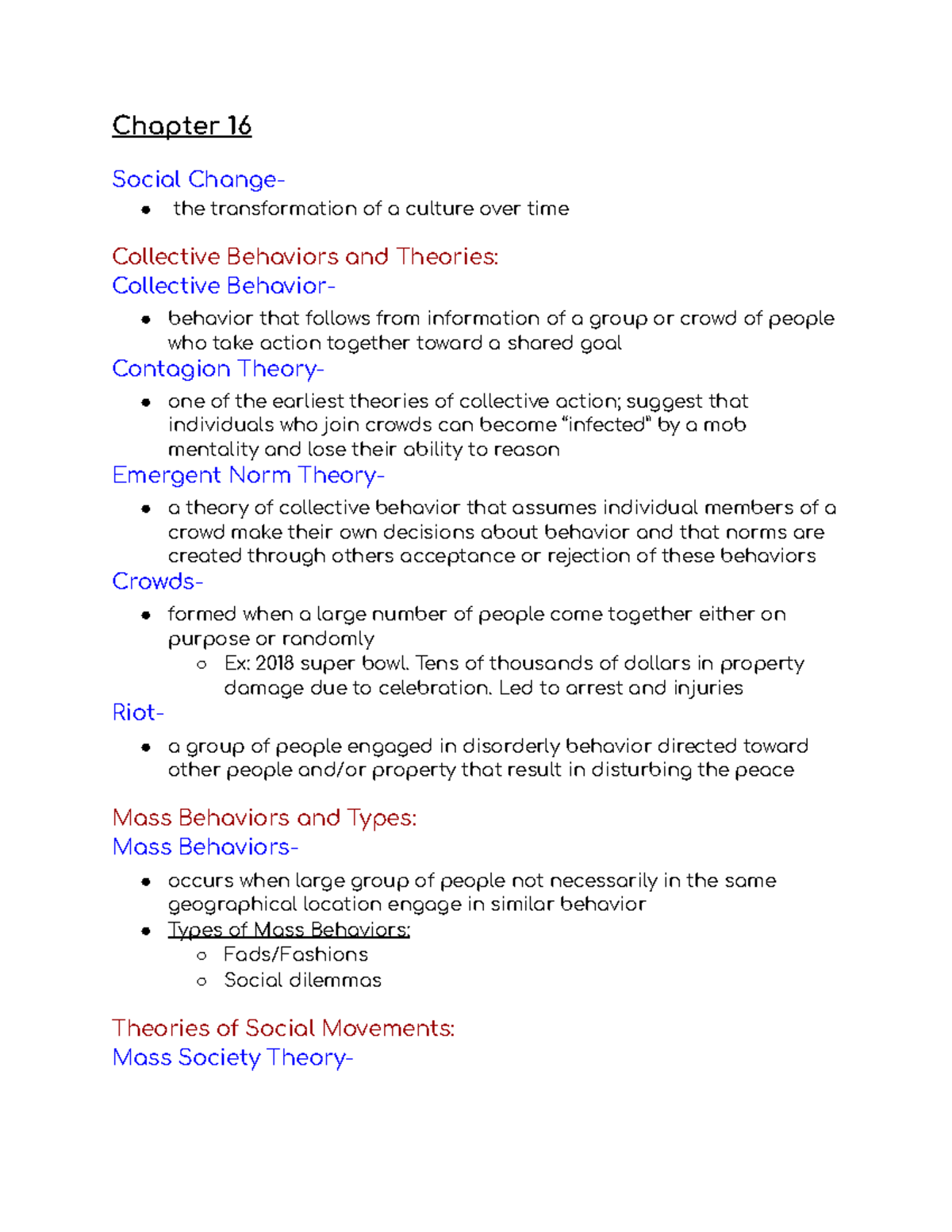 Sociology Chapter 16 Review - Chapter 16 Social Change- the ...