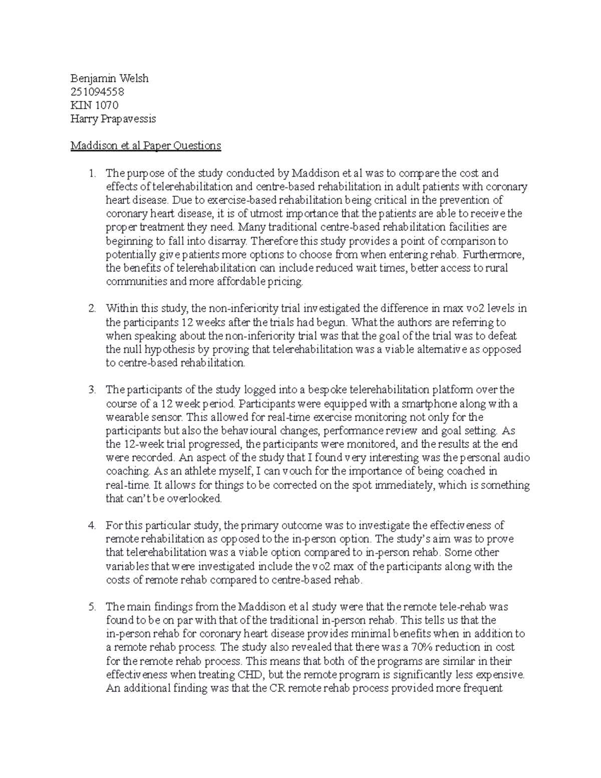 KIN assignment 3 - Benjamin Welsh 251094558 KIN 1070 Harry Prapavessis ...
