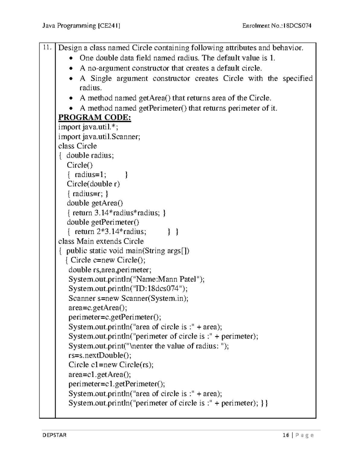 Homework Soln Upto 5 Design A Class Named Circle Containing Following Attributes And Behavior