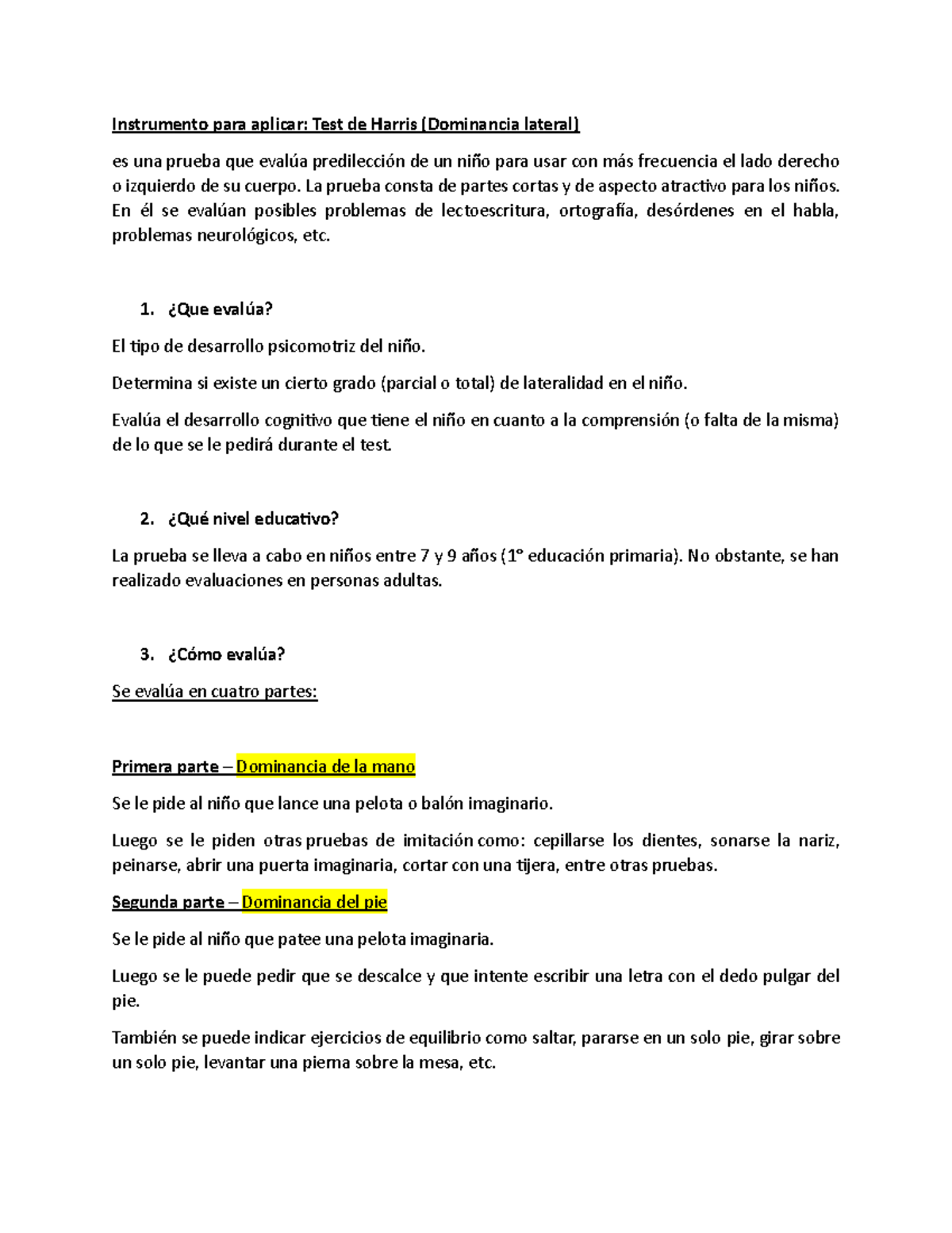 Instrumento para aplicar TEST Harris - Instrumento para aplicar: Test ...