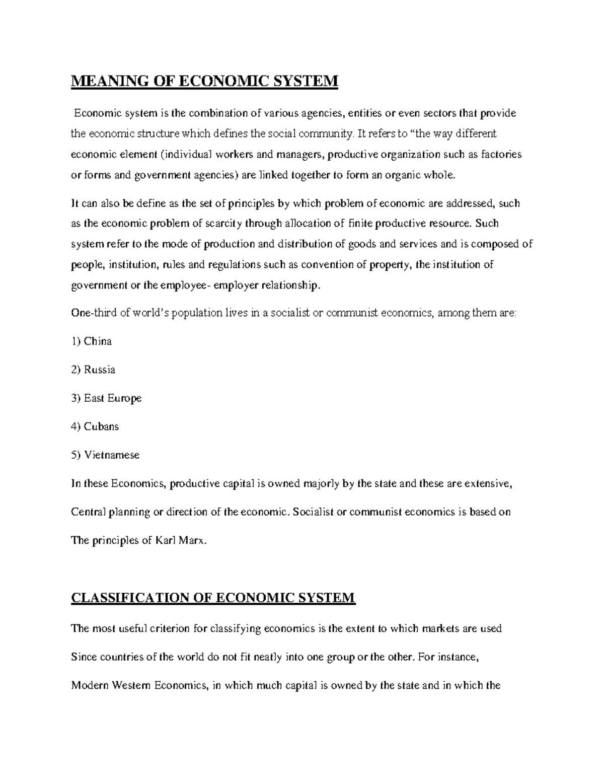 Meaning OF Economic System - MEANING OF ECONOMIC SYSTEM Economic system ...