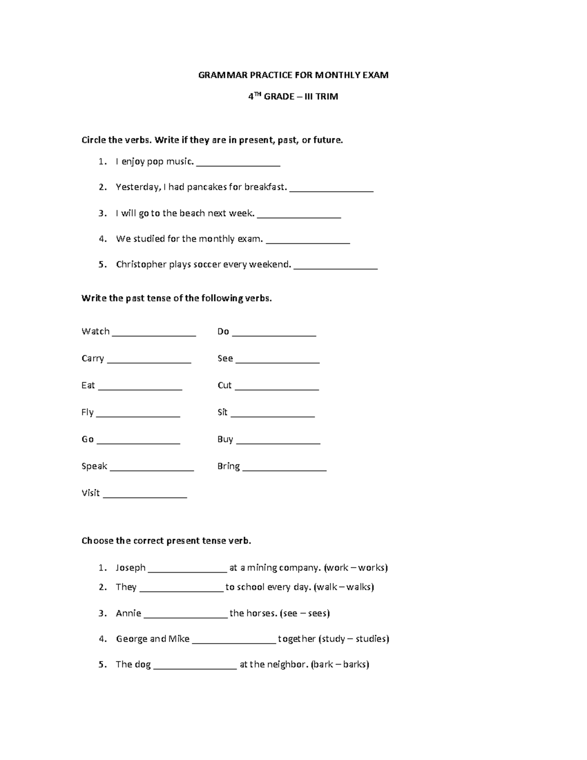 Grammar Practice FOR Monthly EXAM - III mensuales - GRAMMAR PRACTICE ...