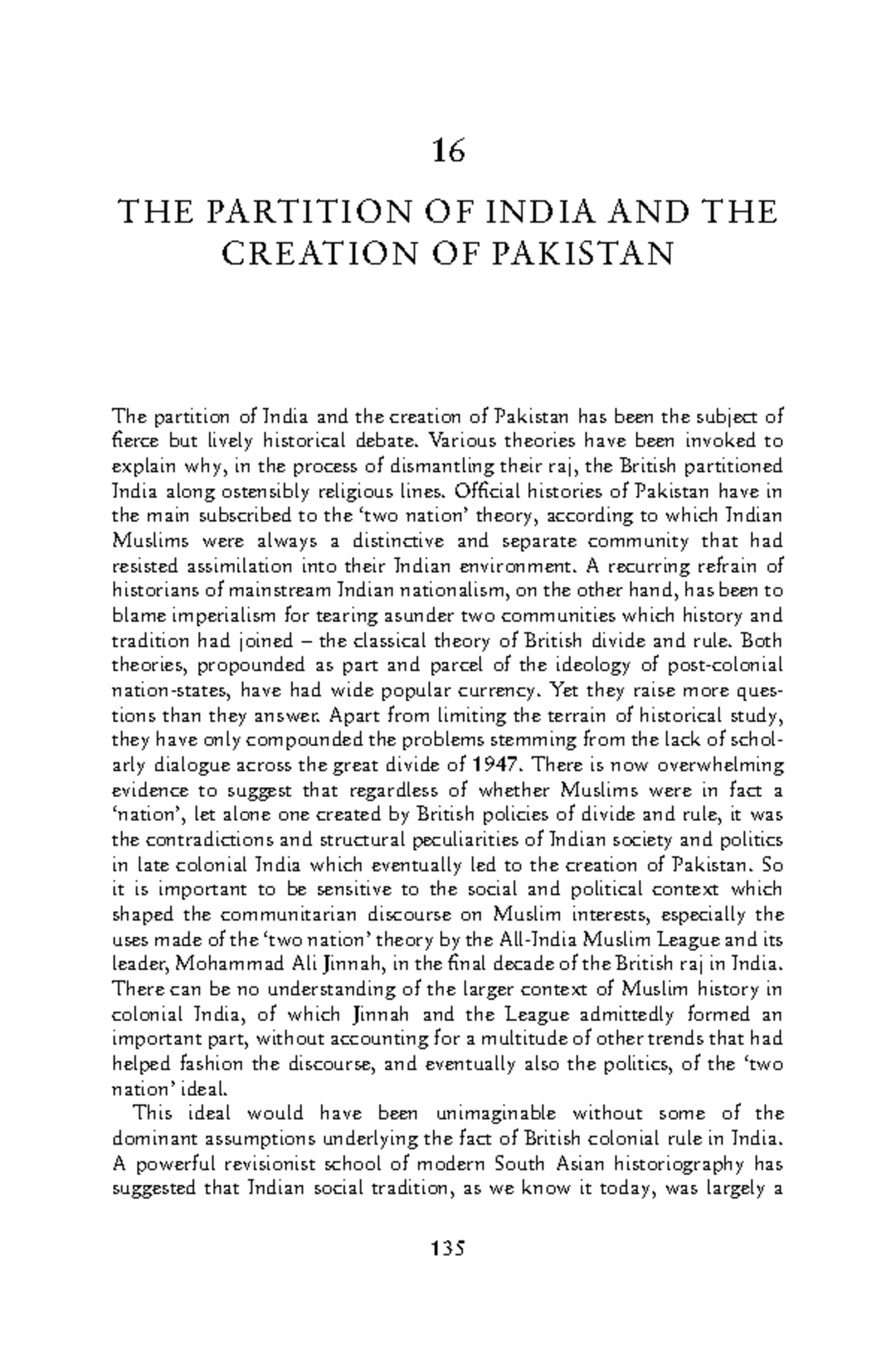A Jalal and S Bose- Partition of India and Creation of Pakistan - 16 ...