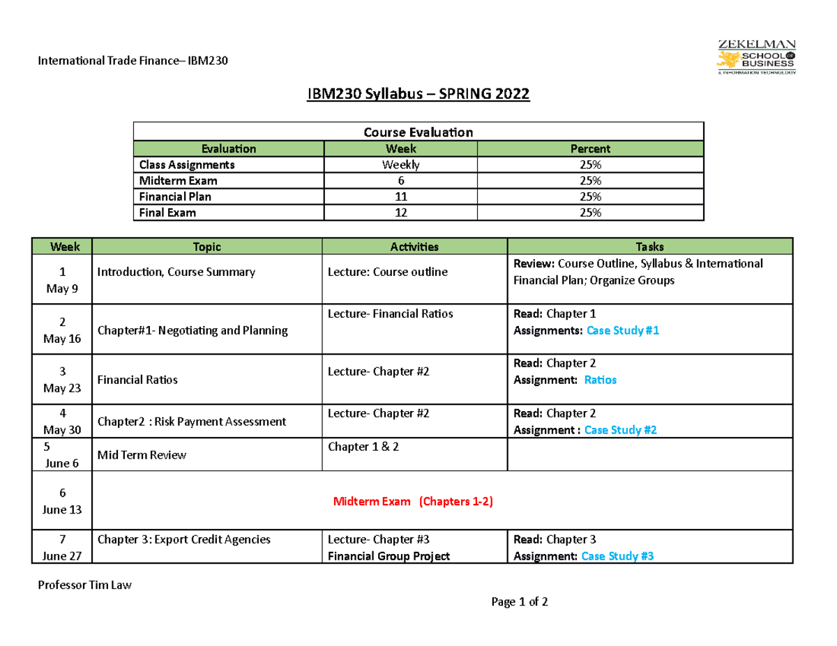 Syllabus.spring.2022(1) - International Trade Finance– IBM IBM230 Syllabus – SPRING 2022 Course ...