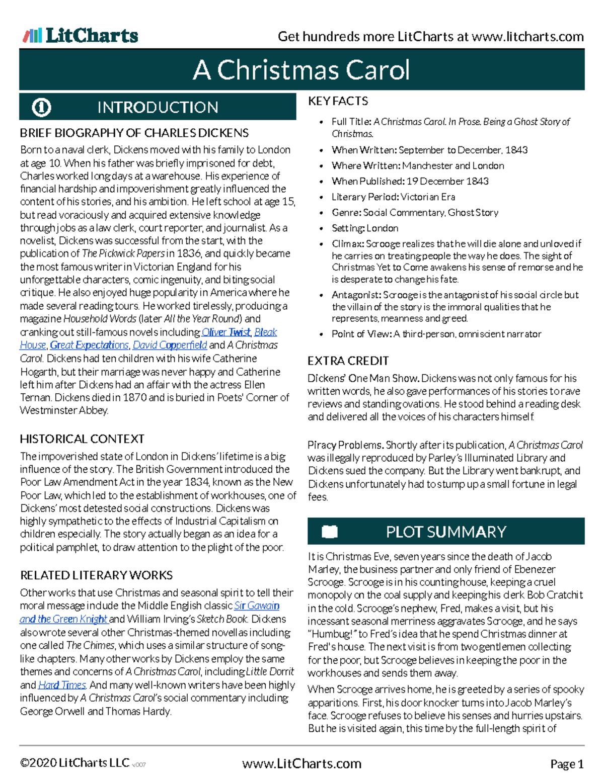 A Christmas Carol Lit Chart - A Christmas Carol BRIEF BIOGRAPHY OF ...
