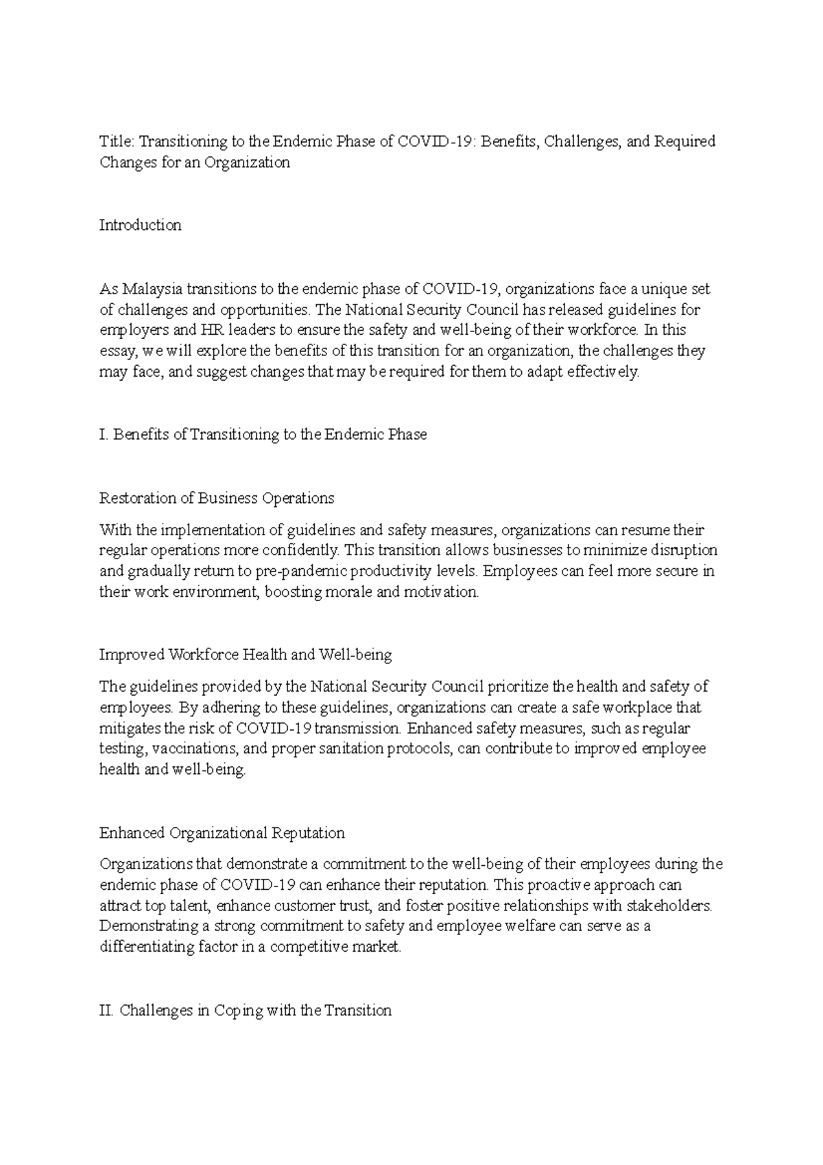 Change management idea - Title: Transitioning to the Endemic Phase of ...