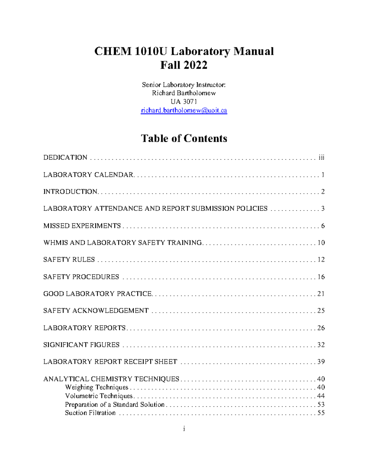 CHEM 1010 Lab Manual F22 - CHEM 1010U Laboratory Manual Fall 2022 ...