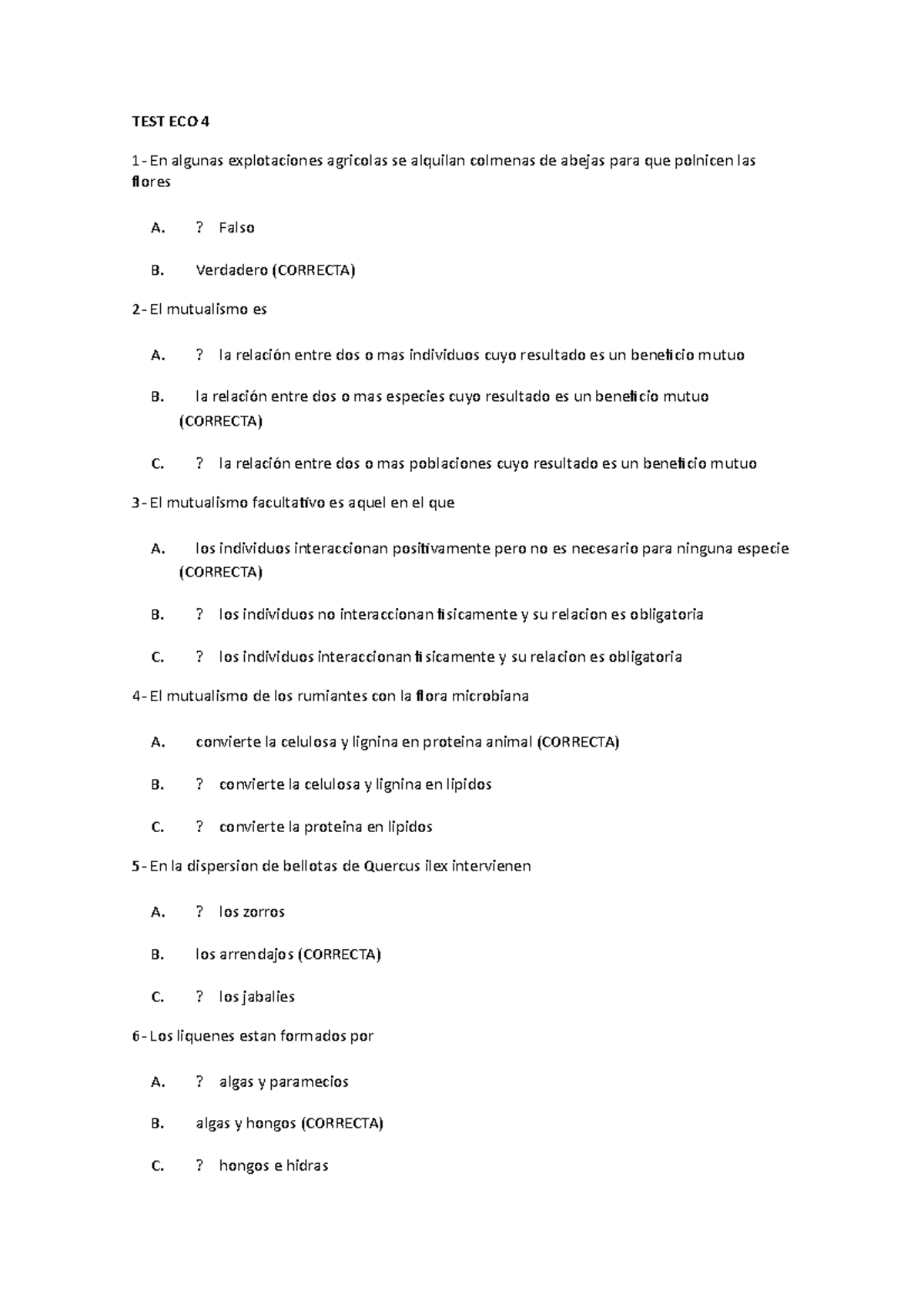 TEST ECO 4 - Test con respuestas corregidas. - TEST ECO 4 1- En algunas ...