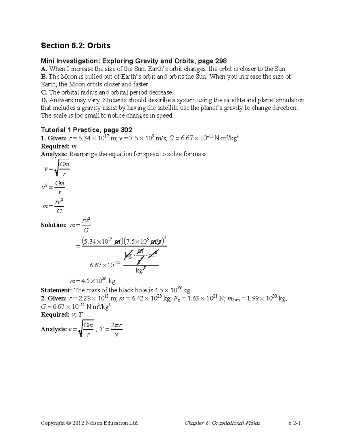 6.2 - Copy - Note on Gravity - Section 6: Orbits Mini Investigation ...