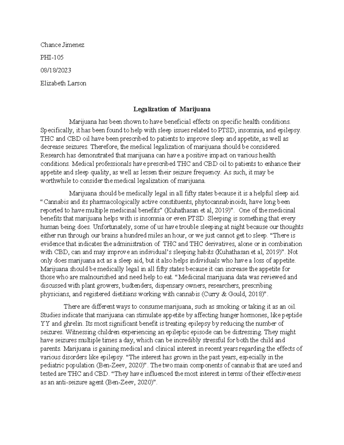 Persuasive Essay Finished - Chance Jimenez PHI- 08/18/ Elizabeth Larson ...