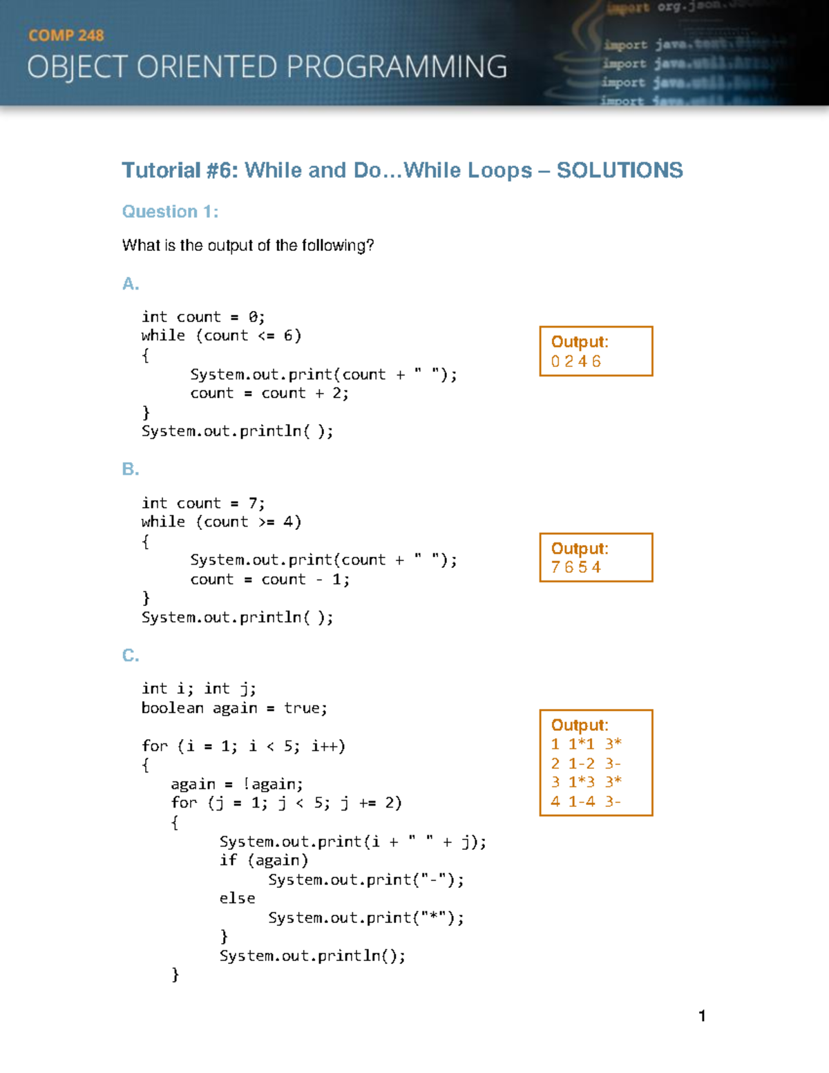 Tut 6 answer - tutorial 6 - Tutorial #6: While and Do.. Loops ...