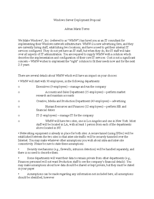 Windows Server Deployment Proposal - Install - Windows Server Deployment Proposal CMIT 369 6384 ...