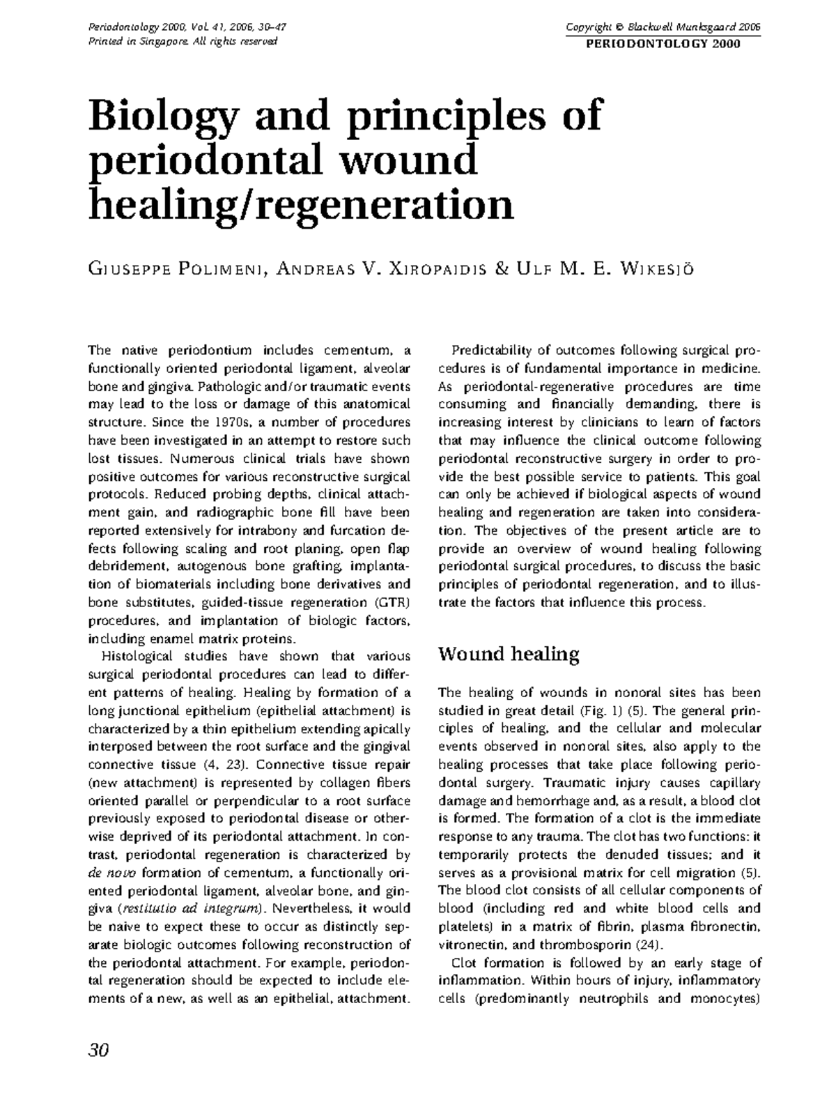 Principle of wound healing - Biology and principles of periodontal ...