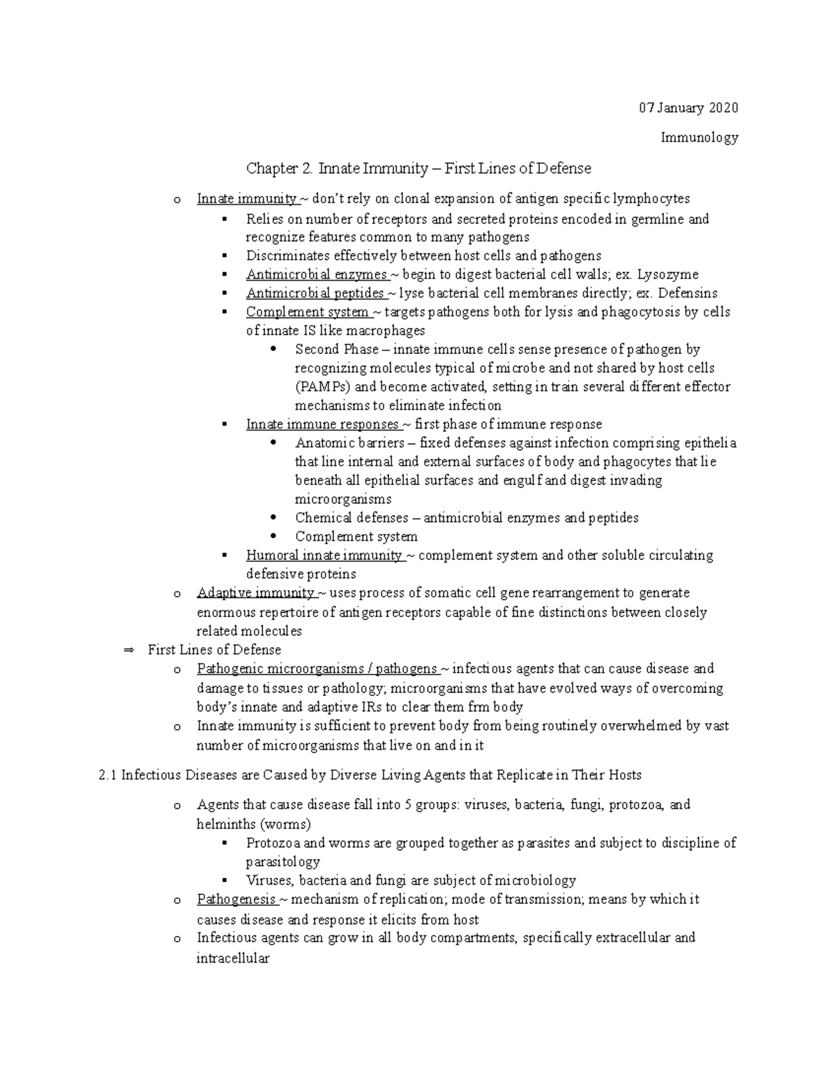 Chapter 2. Innate Immunity – First Lines of Defense - 07 January 2020 ...