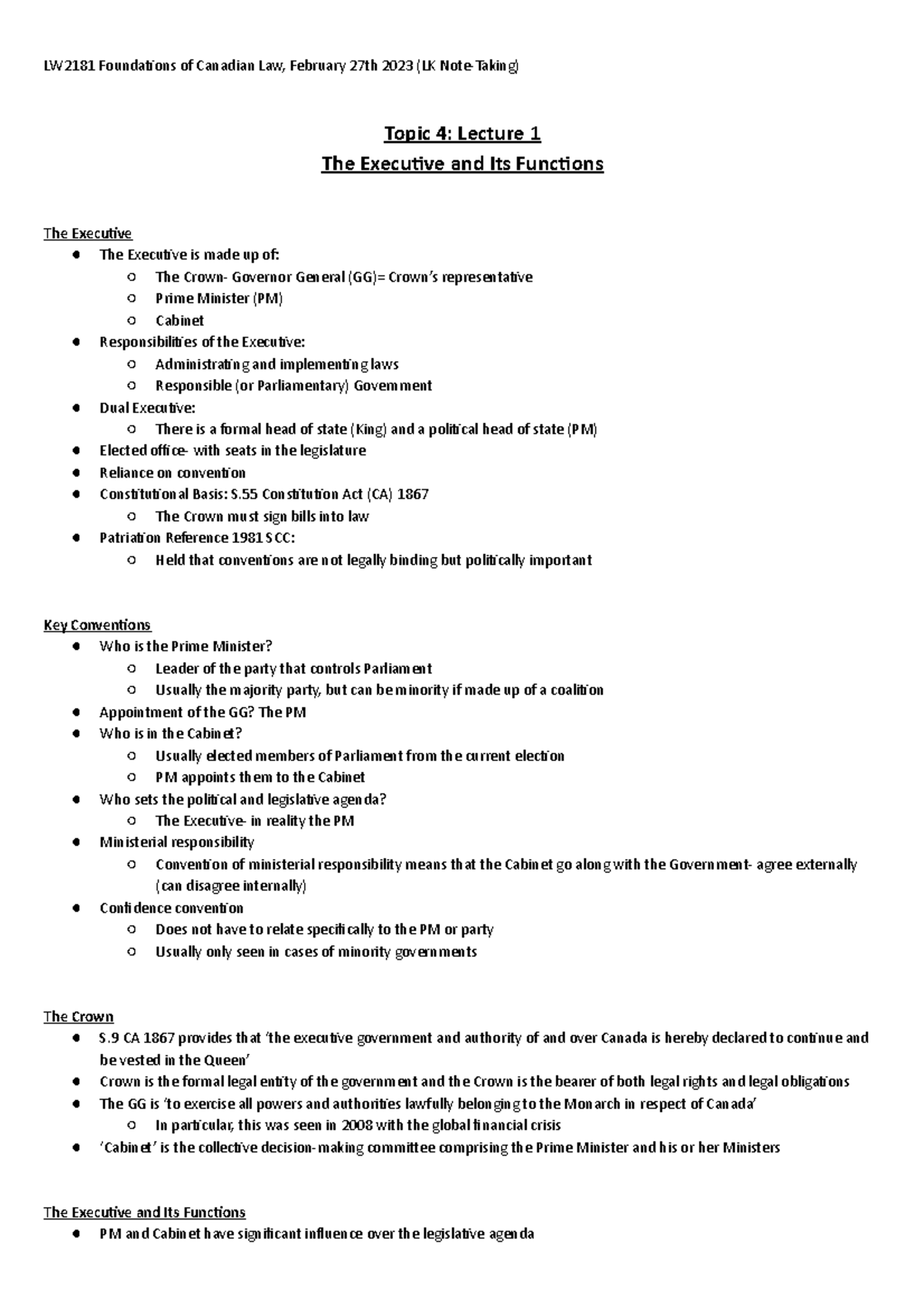 FCL Topic 4 Lecture 1 - frtlll - Topic 4: Lecture 1 The Executive and ...