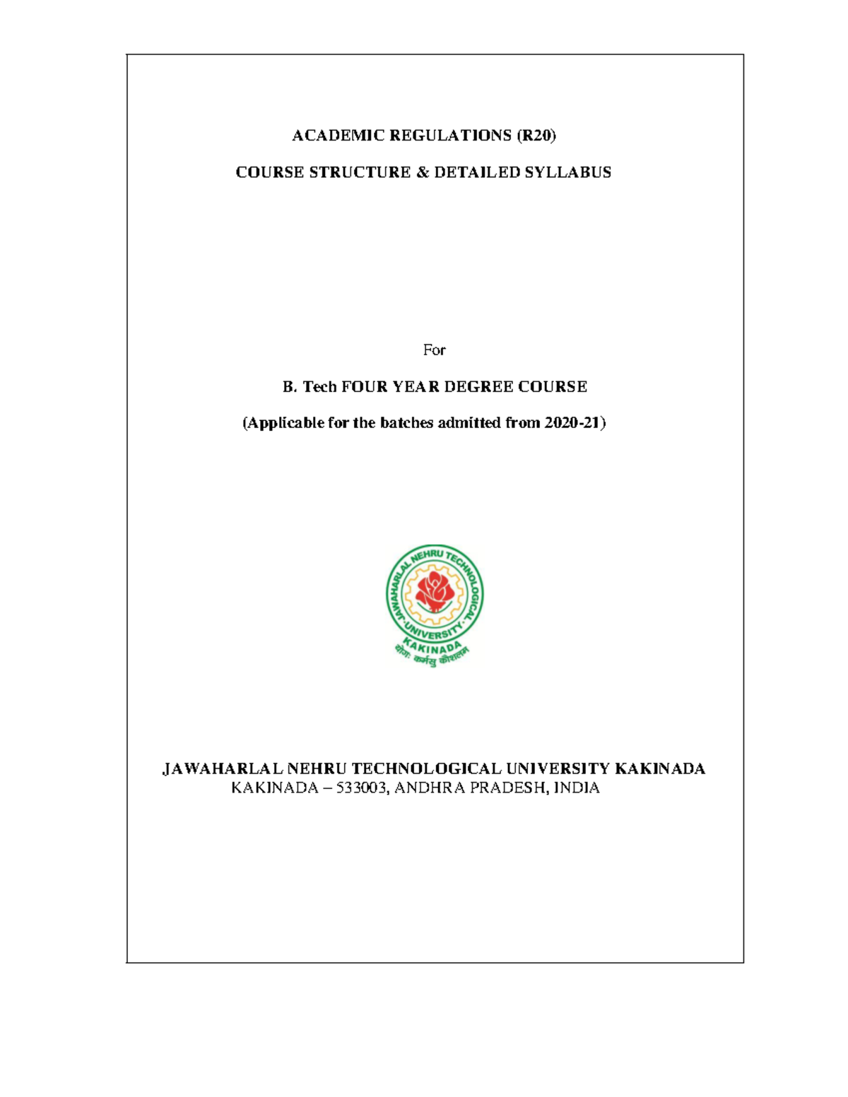 Final-Btech mandatory assignment - ACADEMIC REGULATIONS (R20) COURSE STRUCTURE & DETAILED - Studocu