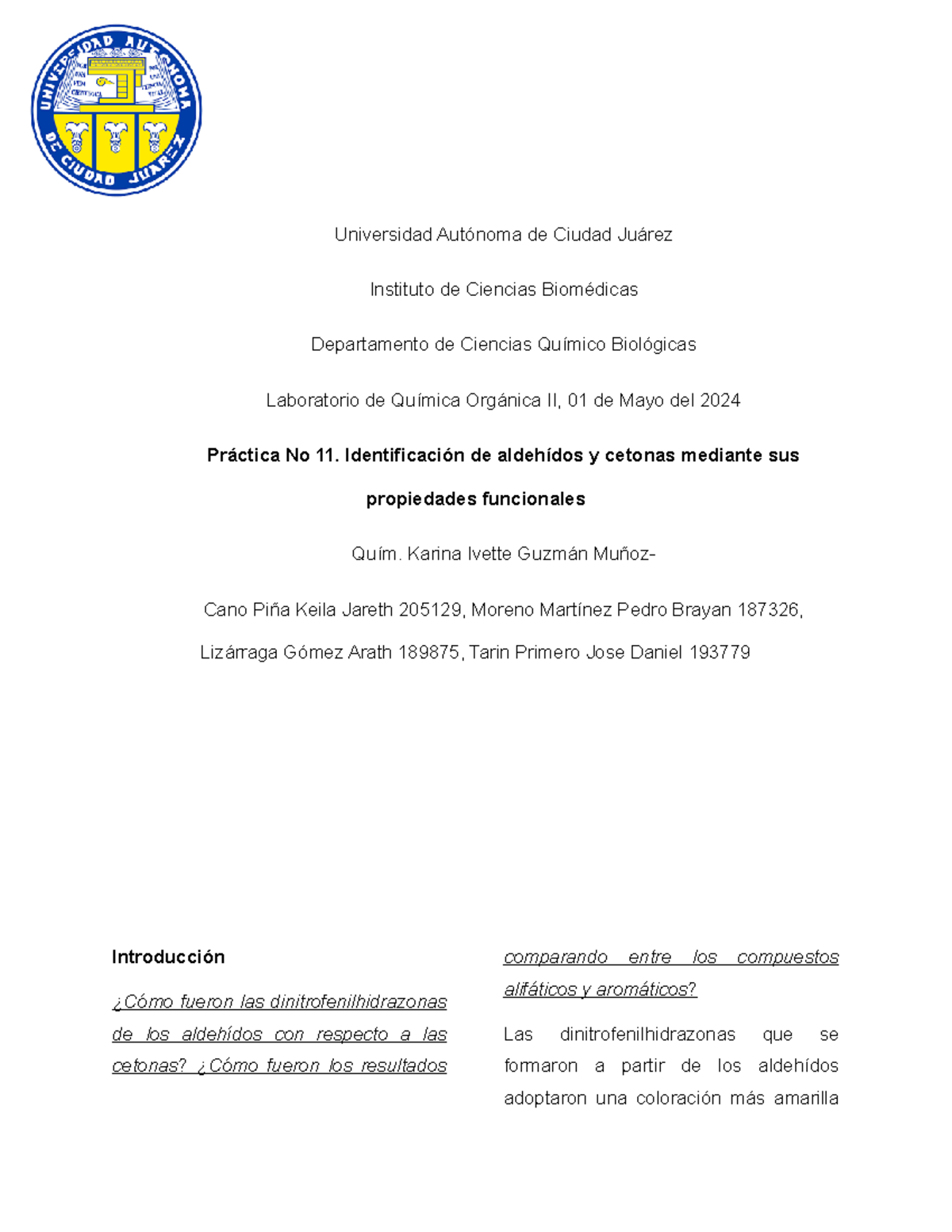 Practica 11 , Equipo 4 - reporte - Universidad Autónoma de Ciudad Juárez Instituto de Ciencias ...