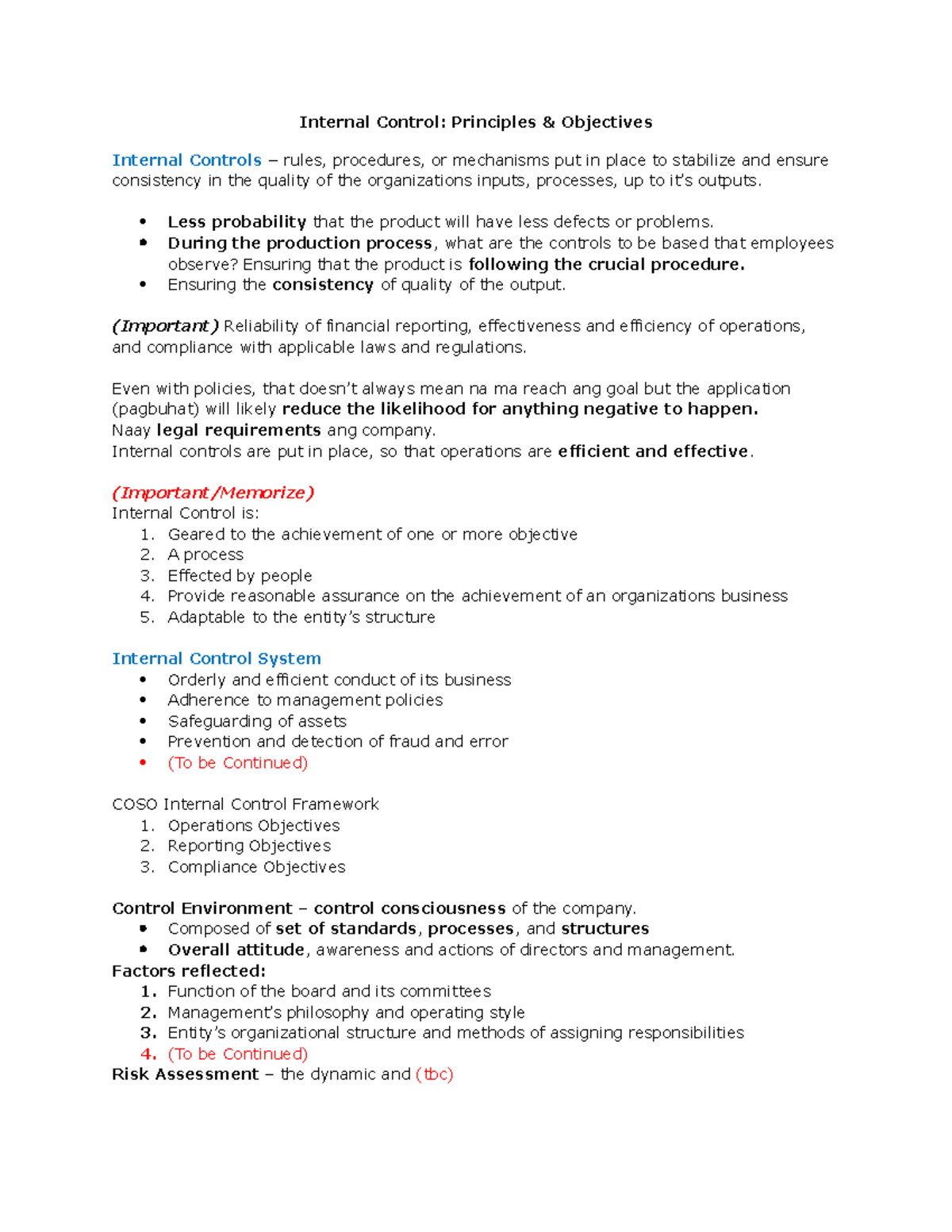 Governance (Dec 3, 2024) - Internal Control: Principles & Objectives Internal Controls – rules ...